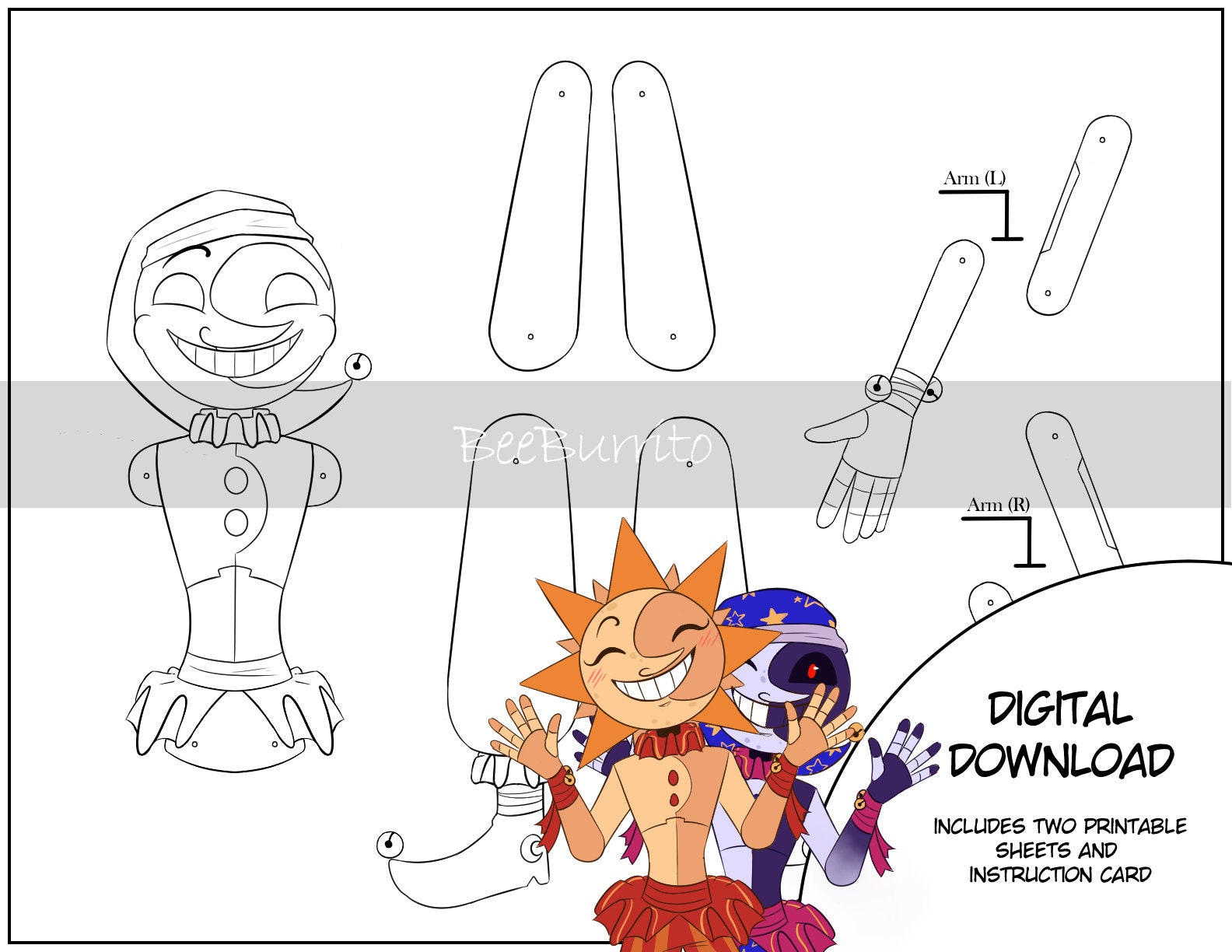 Fnaf: SB Sun/moon Paper Doll Printable DIY - Etsy India