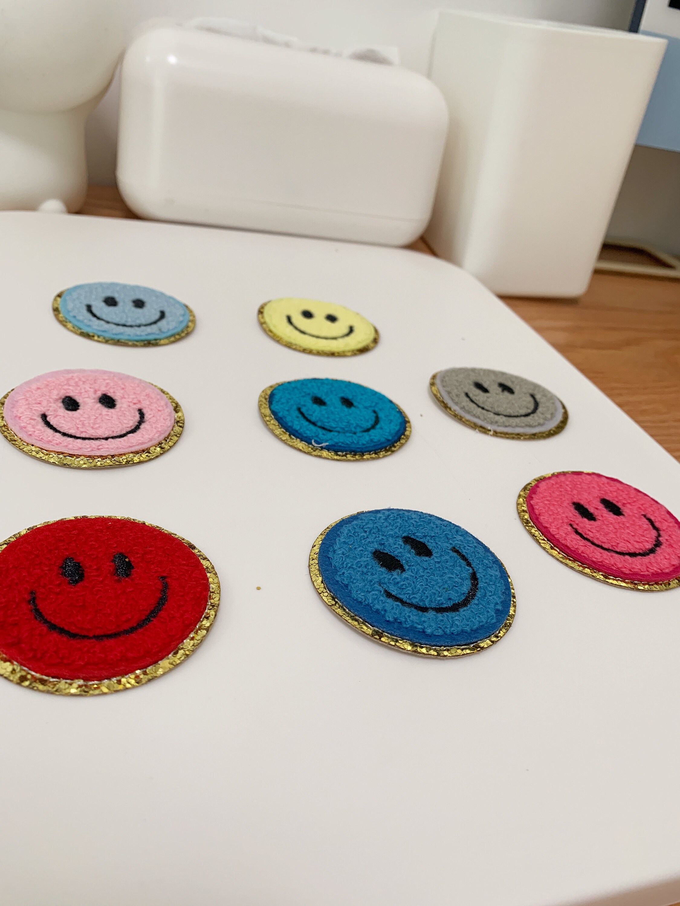 Chenille Smiley Facechenille Patch Chenille Glitter Patch - Etsy