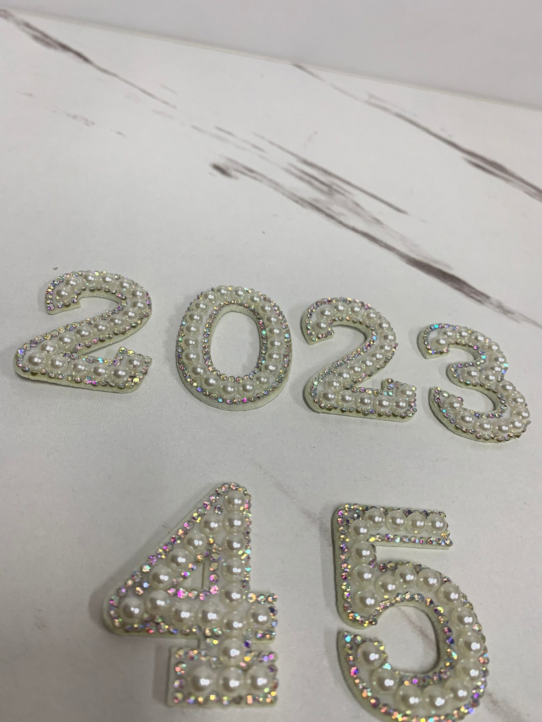 White Pearl and Rhinestone Number Patches, Personalized Patch ,letters ...