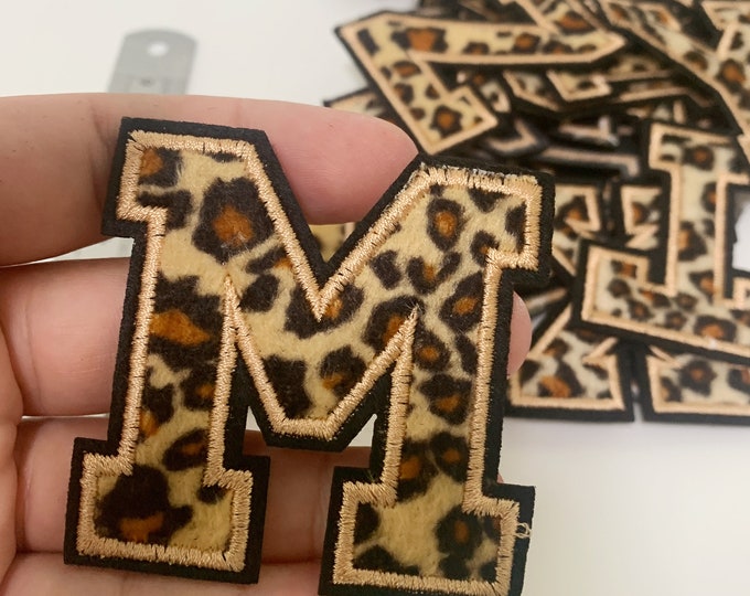 Leopard Letter Iron on Sew Patch Cheetah Dotted Pattern Chenille Fuzzy ...