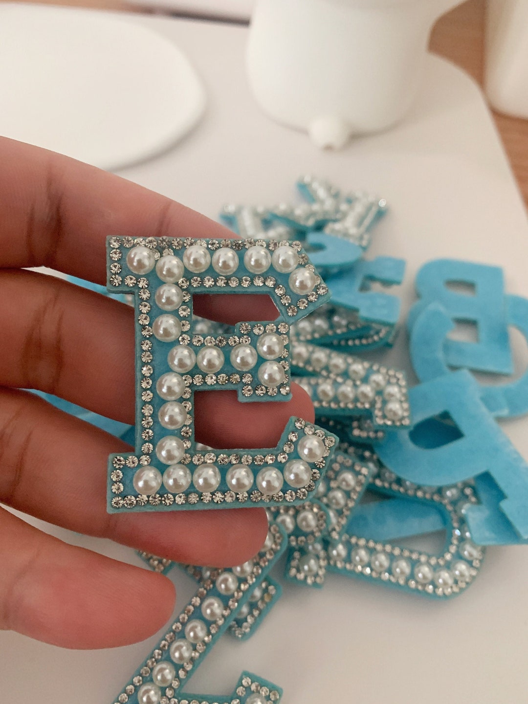 Blue Pearl Rhinestone Sparkle Letter Patch,iron on Patches,diy Patch ...