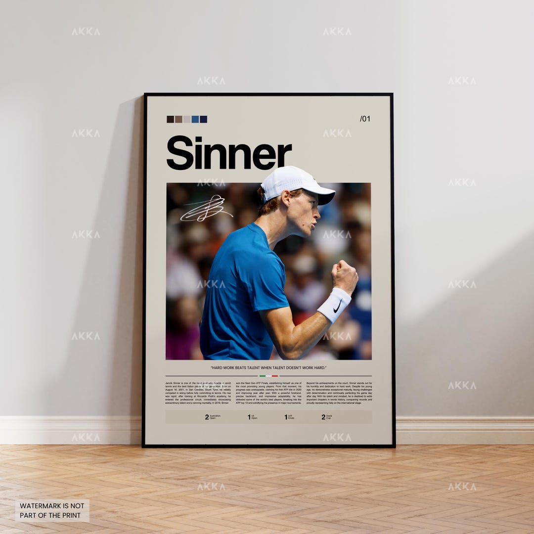 Jannik Sinner Poster, Sinner Tennis Decor, Framed Sinner Print, Tennis ...