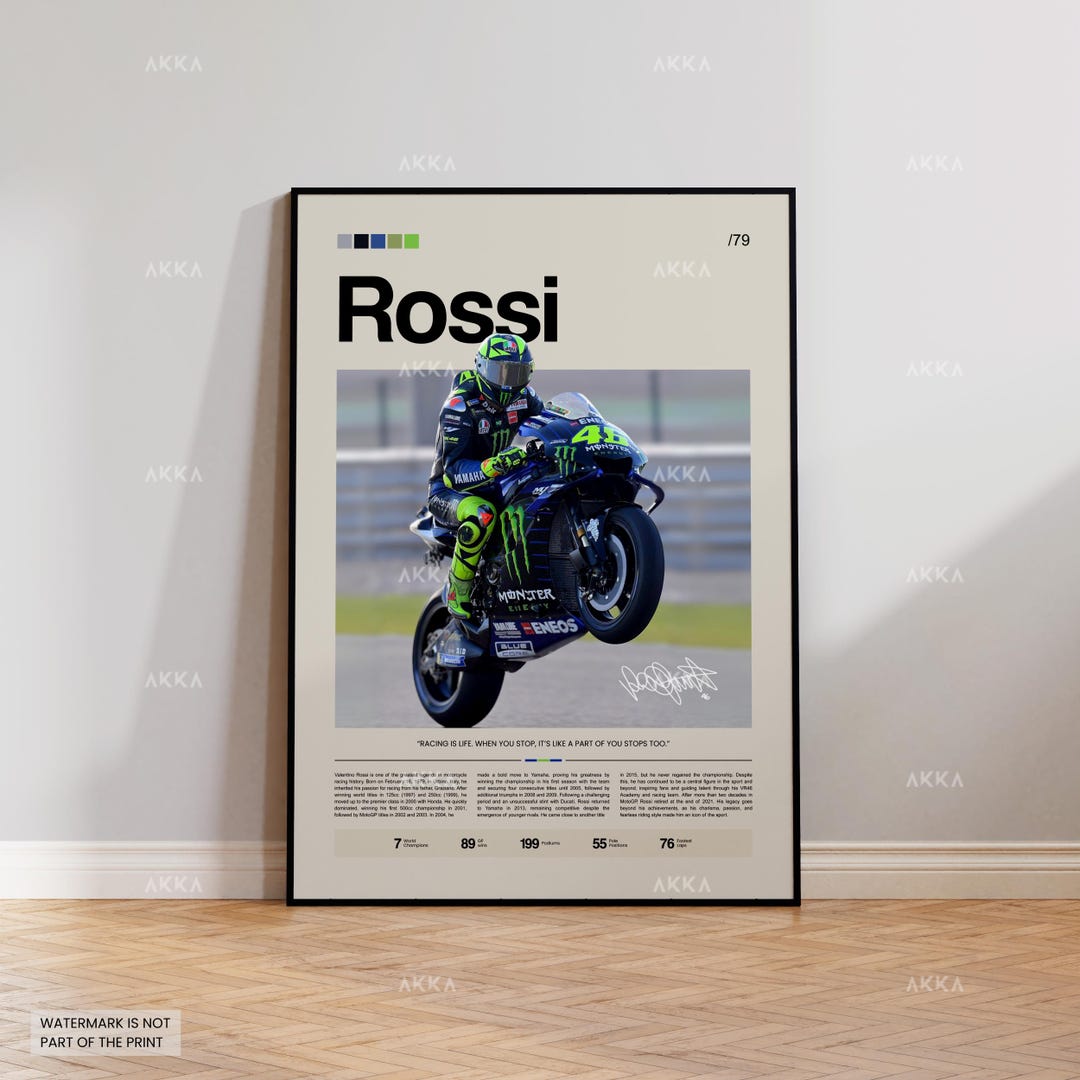 Valentino Rossi Poster, Rossi Yamaha Wall Art, Framed Rossi Motogp ...