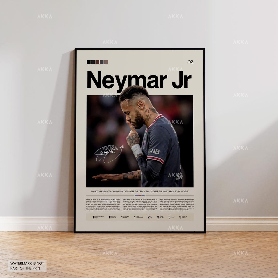 Neymar Jr Poster, Neymar PSG Wall Art, Framed O'ney Print, PSG Neymar ...