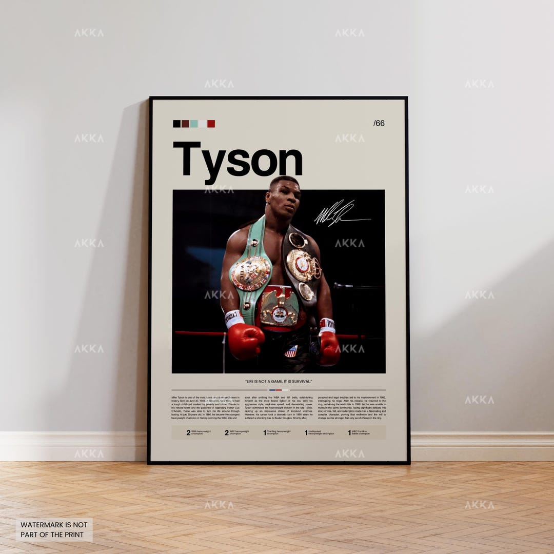 Mike Tyson Poster, Tyson Print Wall Art, Framed Iron Mike Decor, Boxe ...