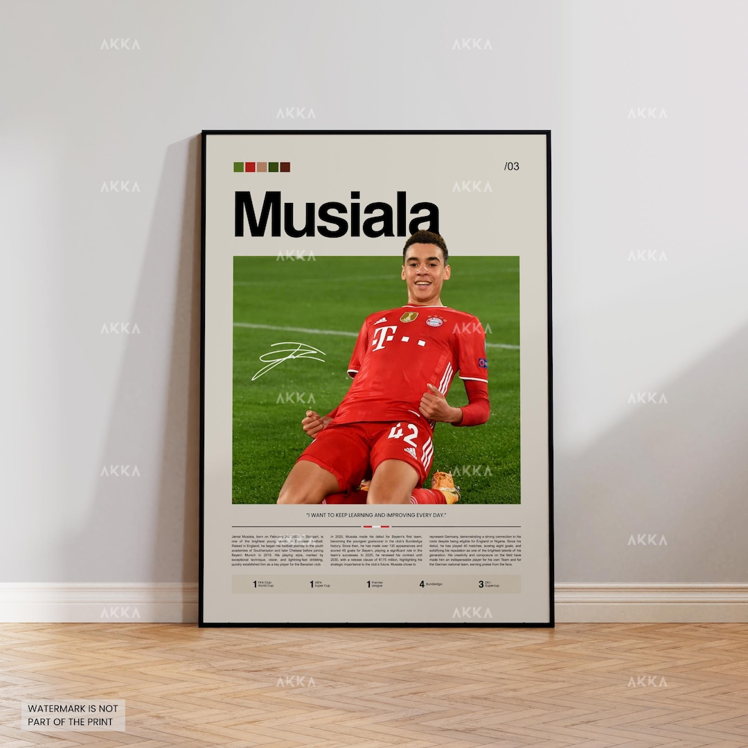 Jamal Musiala Poster, Musiala Bayern Munich Print, Framed Musiala Art ...