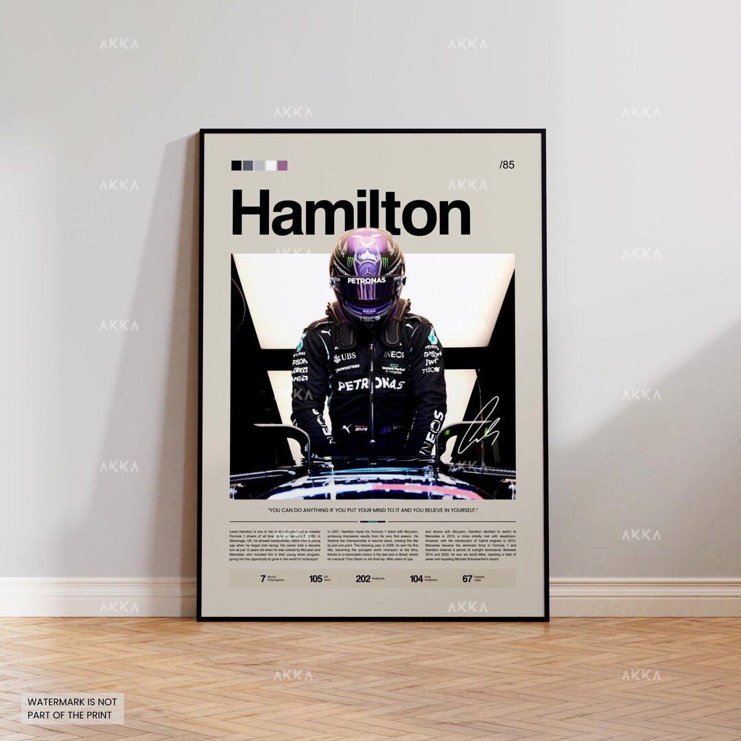 Lewis Hamilton Poster, Hamilton Mercedes Wall Art, Framed Mercedes F1 ...