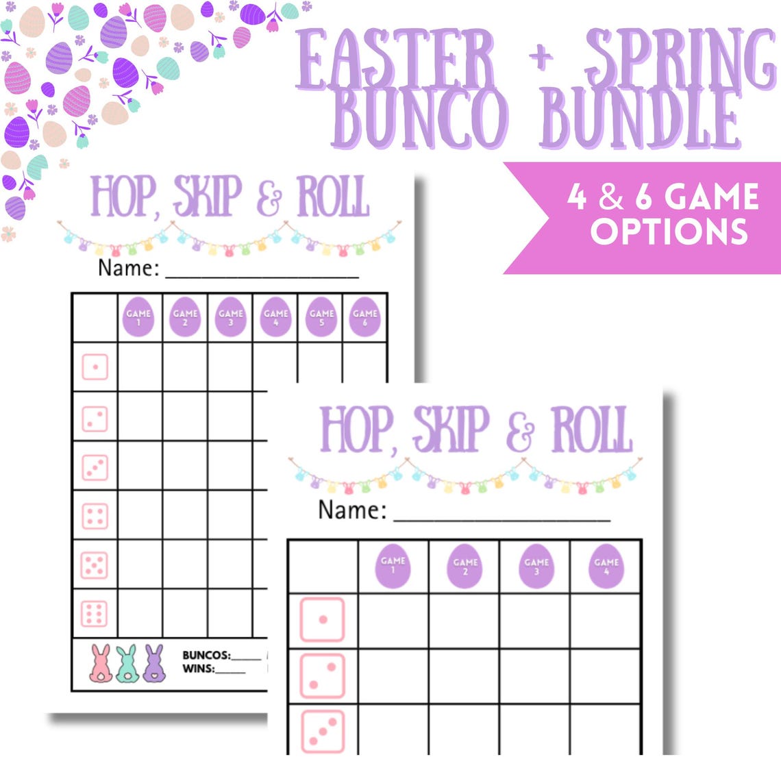Spring Easter Bunny Printable Bunco Score Sheet Bundle - Score Cards ...