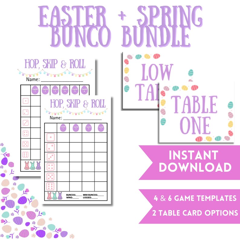 Spring Easter Bunny Printable Bunco Score Sheet Bundle - Score Cards ...