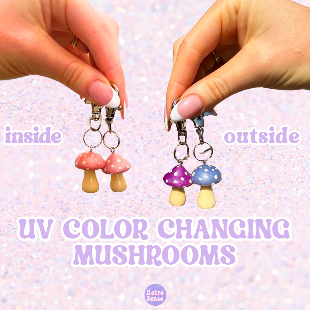 UV Color Changing Mushroom Keychain: Whimsical Acrylic Bag Charm - Etsy