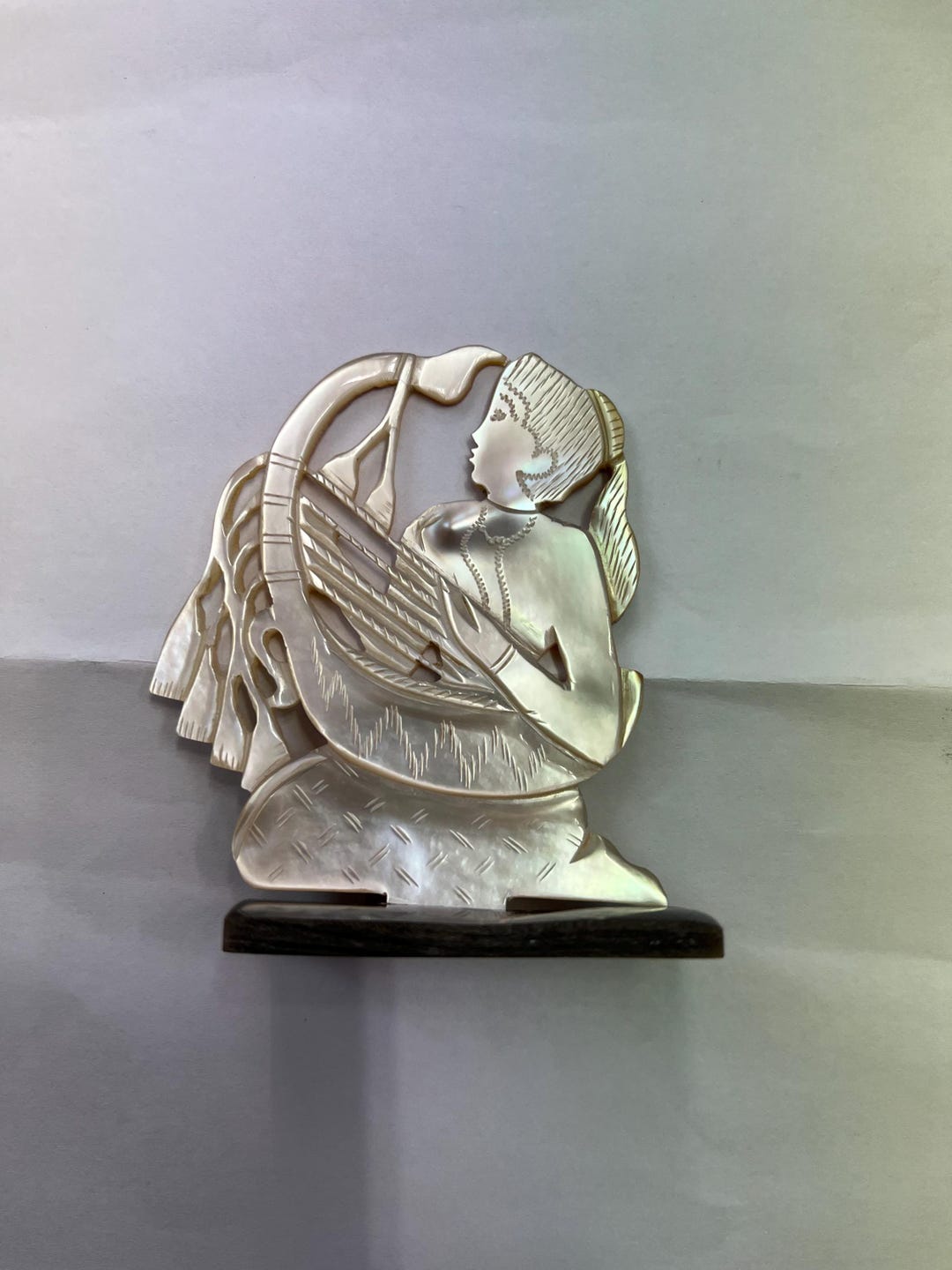 Gold Lip Oyster Shell Carving Antique Carving With Horn Stand South Sea ...