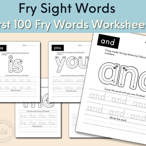 100 Printable Fry's First Hundred Sight Word Flashcards - Etsy