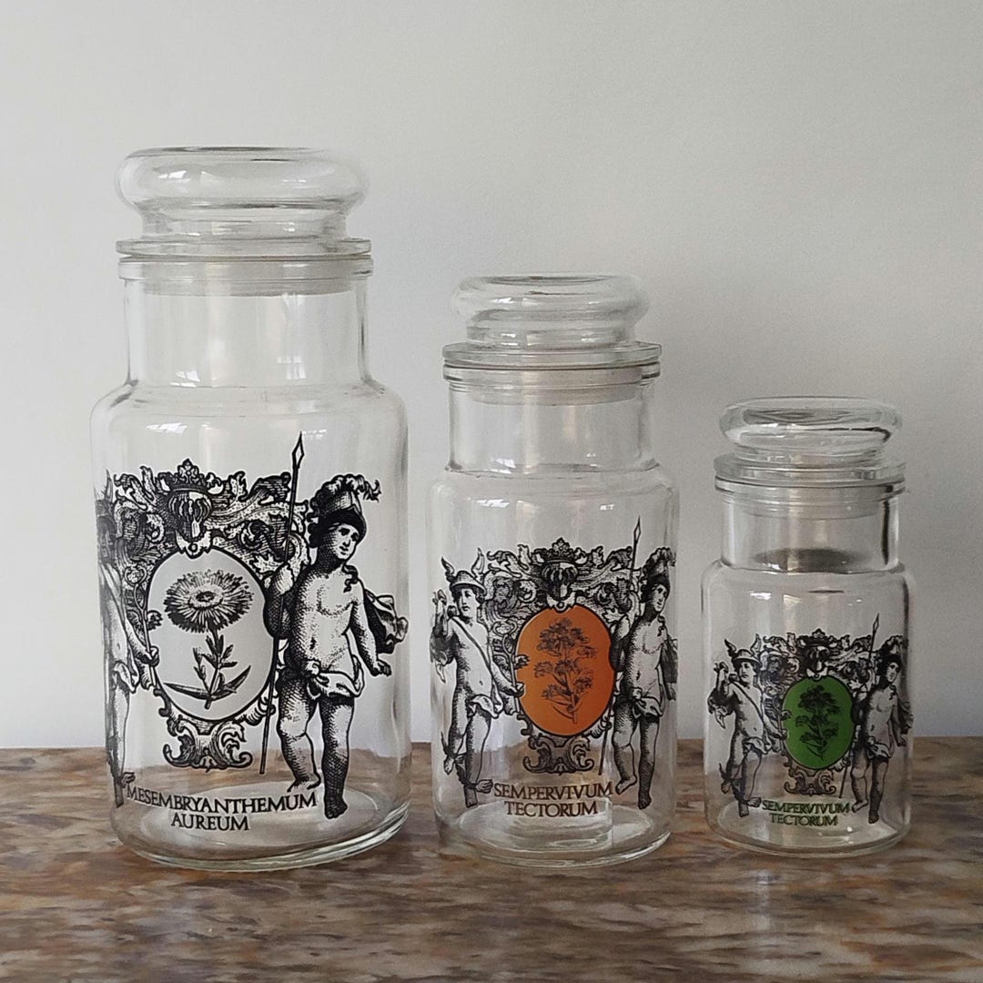 Vintage Glass Apothecary Jars, Latin, Made in Italy - Etsy