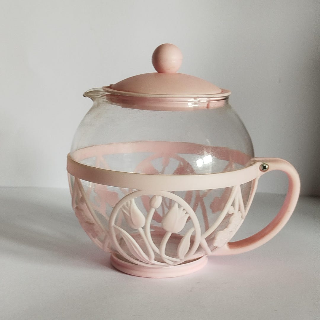 Vintage Glass Teapot in Plastic Holder - Etsy