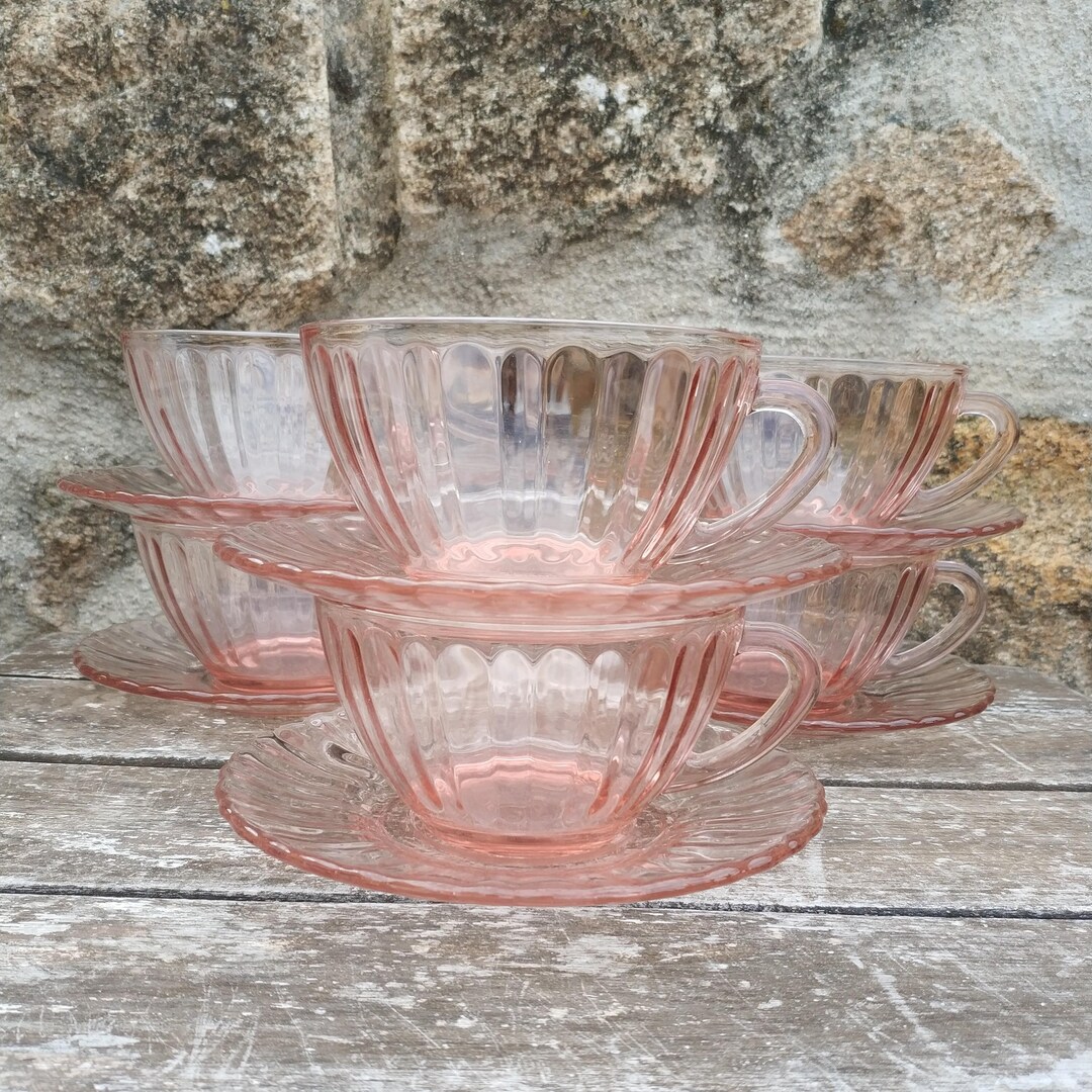 Vintage Cristalex Pink Glass Teacup & Saucer Set of 6 - Etsy