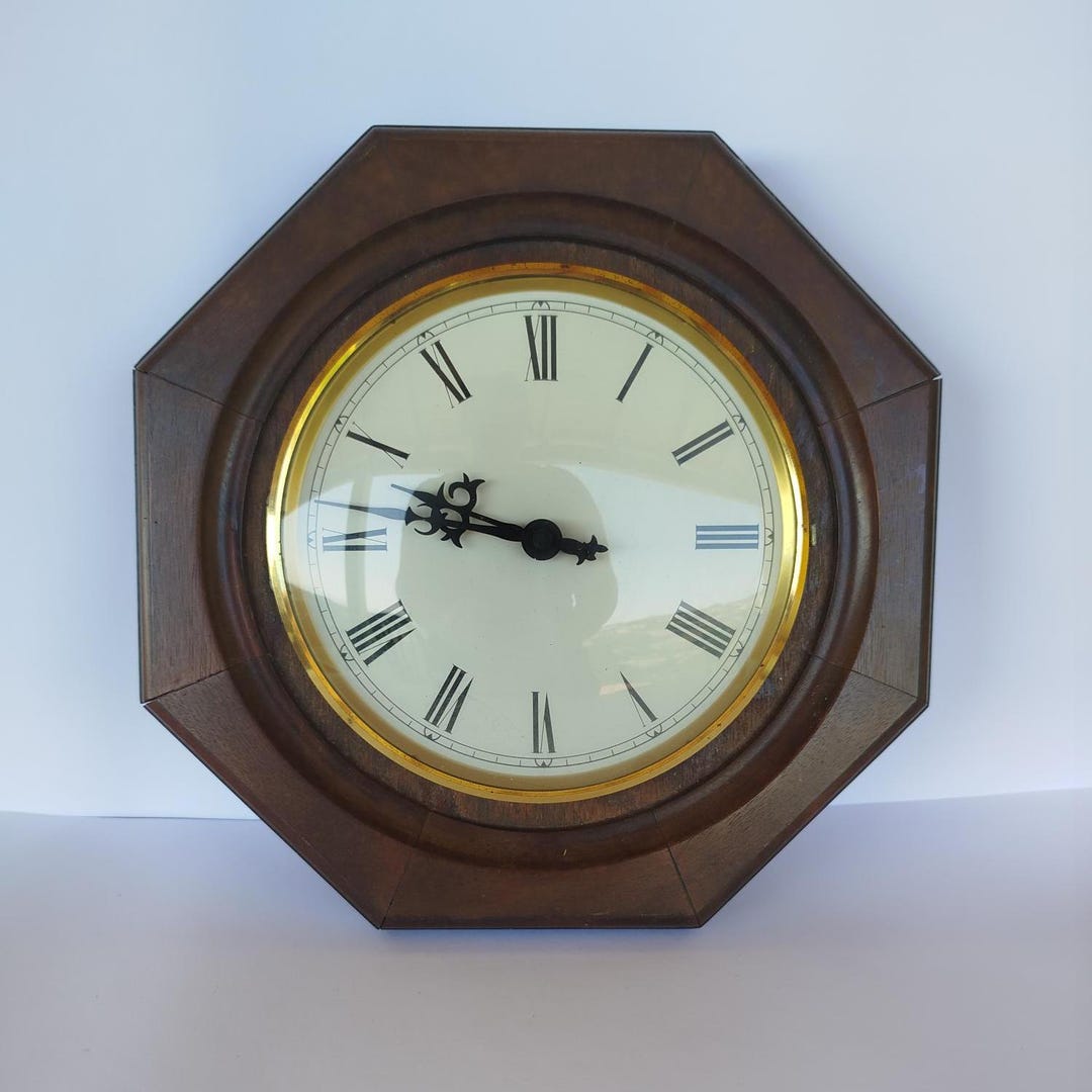 Vintage Hexagonal Wood Framed Wall Clock, 1980s - Etsy
