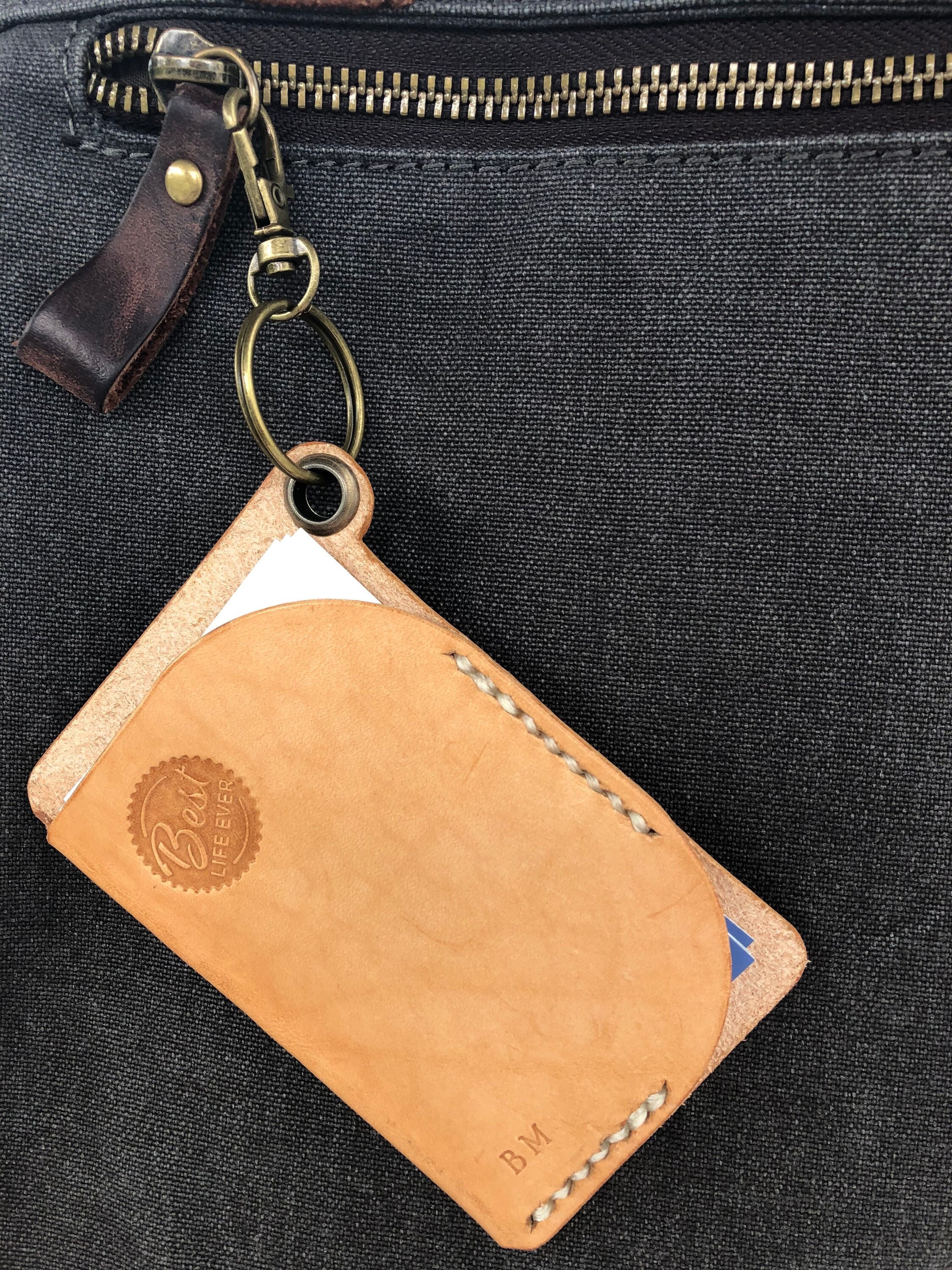 JW Contact Card Holder Keychain Genuine Veg Tan Leather Best Life Ever ...