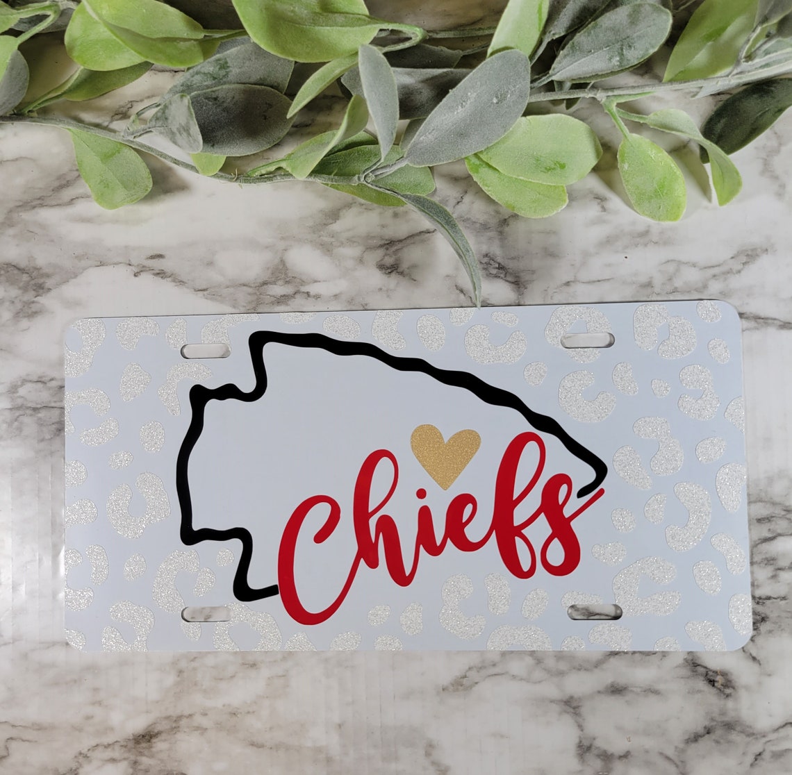 KC Chiefs Glitter Cheetah License Plate - Handmade Aluminum Front Plate ...