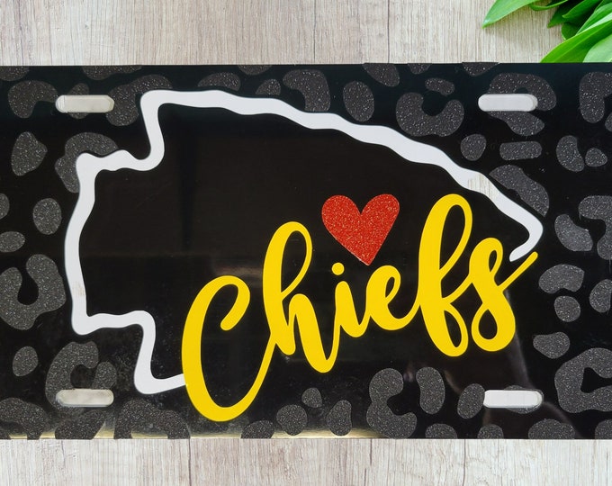 KC Chiefs Glitter Cheetah License Plate - Handmade Aluminum Front Plate ...