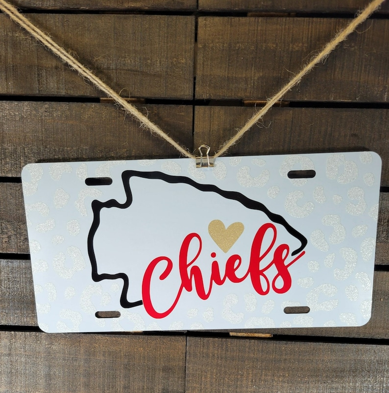 KC Chiefs Glitter Cheetah License Plate - Handmade Aluminum Front Plate ...