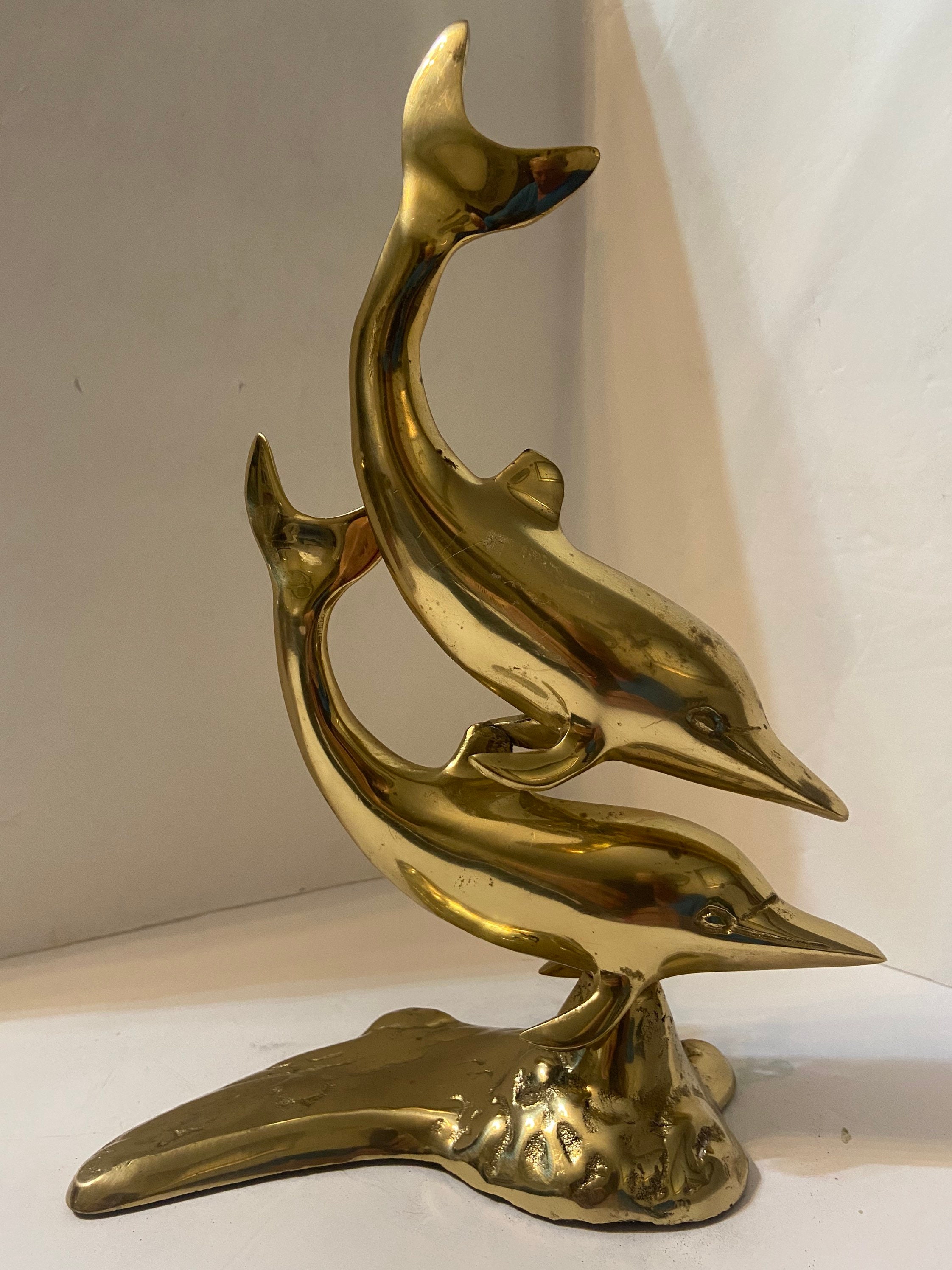 Vintage Brass Dolphin Statue - Etsy