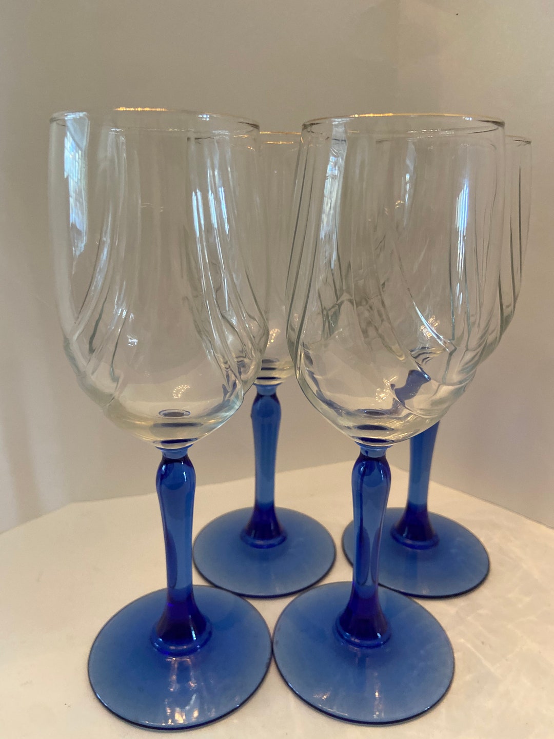 Lenox Crystal Cobalt Blue Stem Dual Swag Gold Rimmed Wine Glasses - Etsy