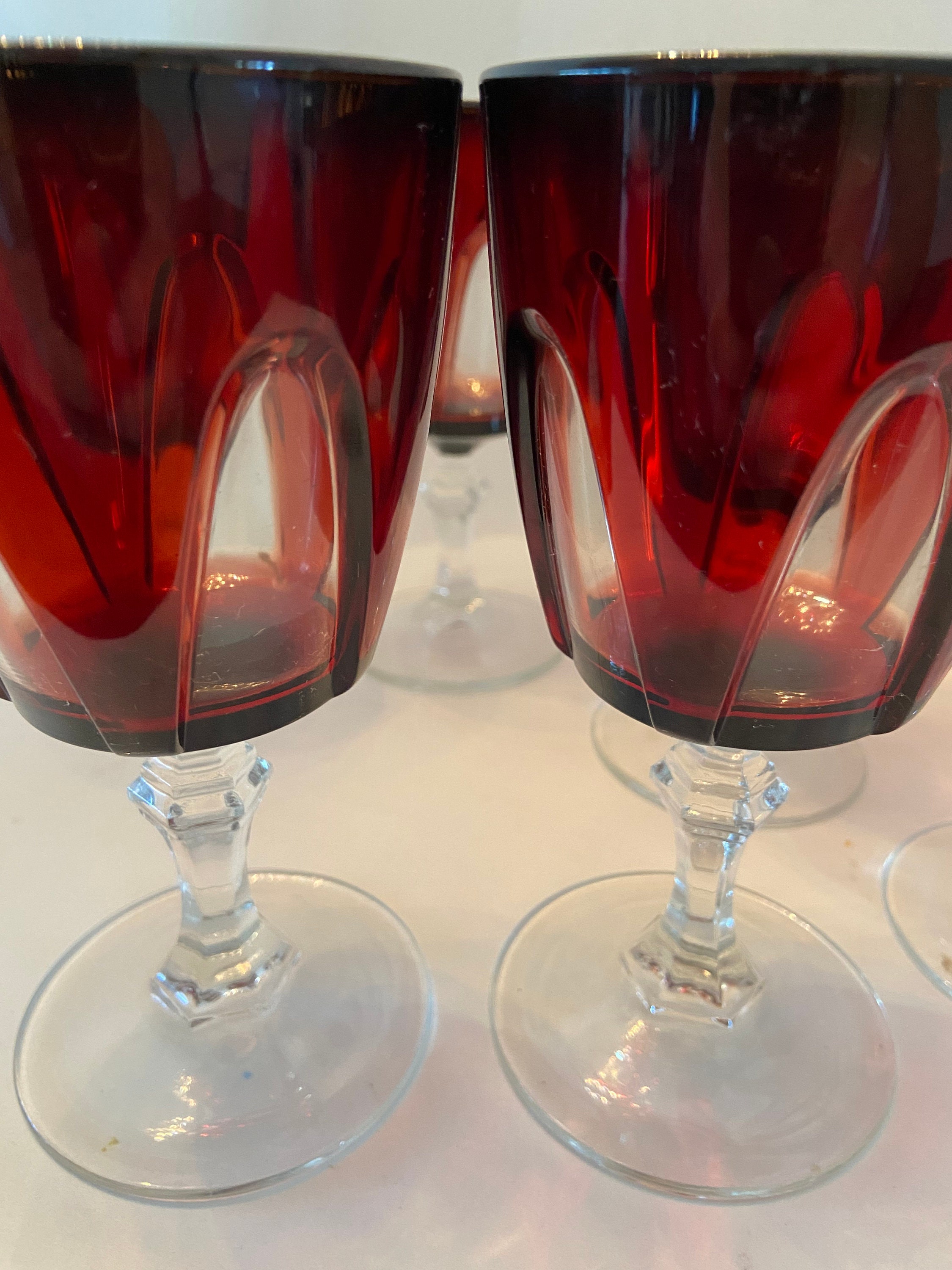 Ruby Red and Clear Gothic Arch Wine Goblets - Etsy