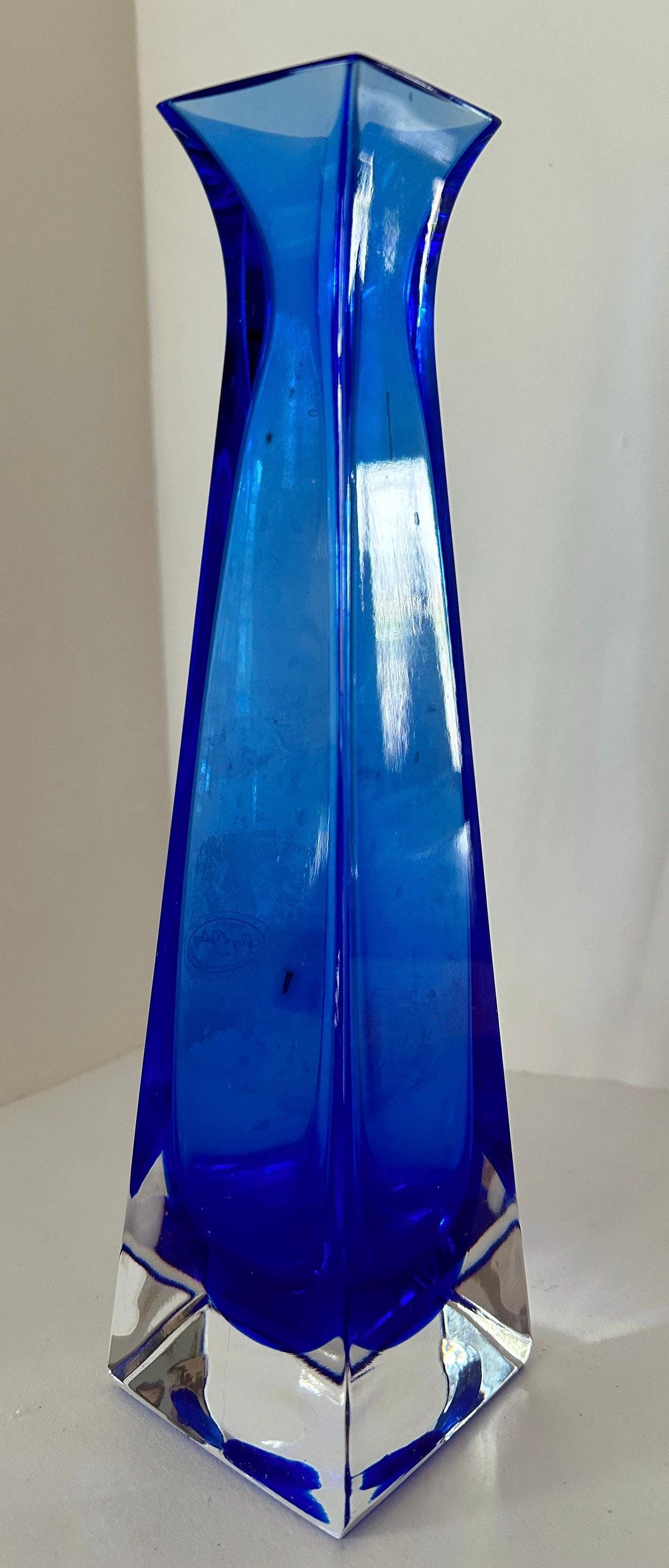 Cobalt Blue Square Crystal Vase Heavy Royal Gallery - Etsy