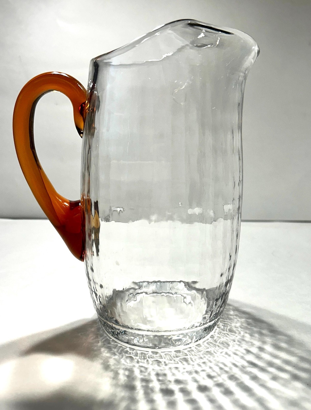 Vintage Clear Glass Pitcher With Amber Handle - Etsy