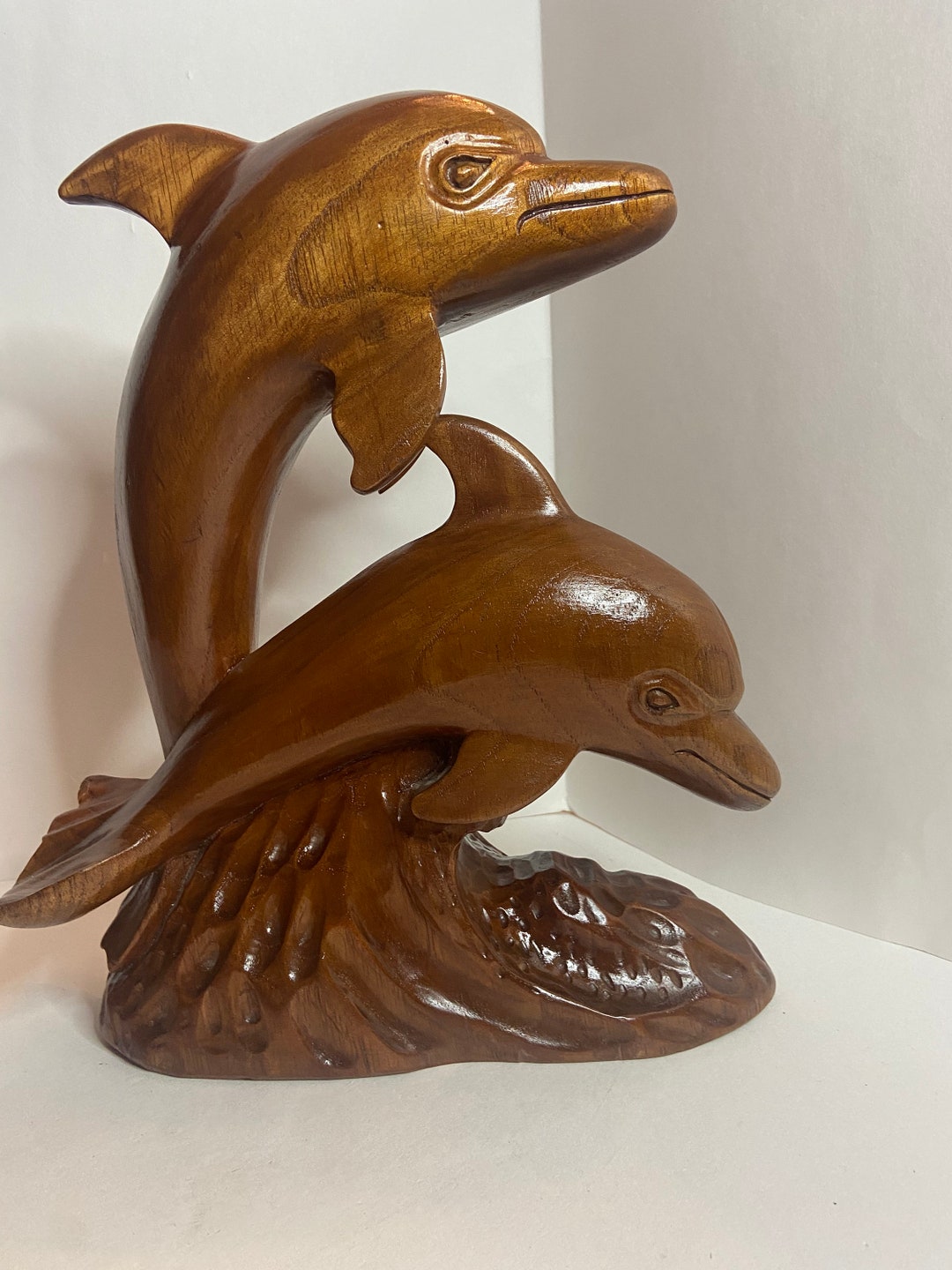 Carved Wood Dolphins Tall - Etsy