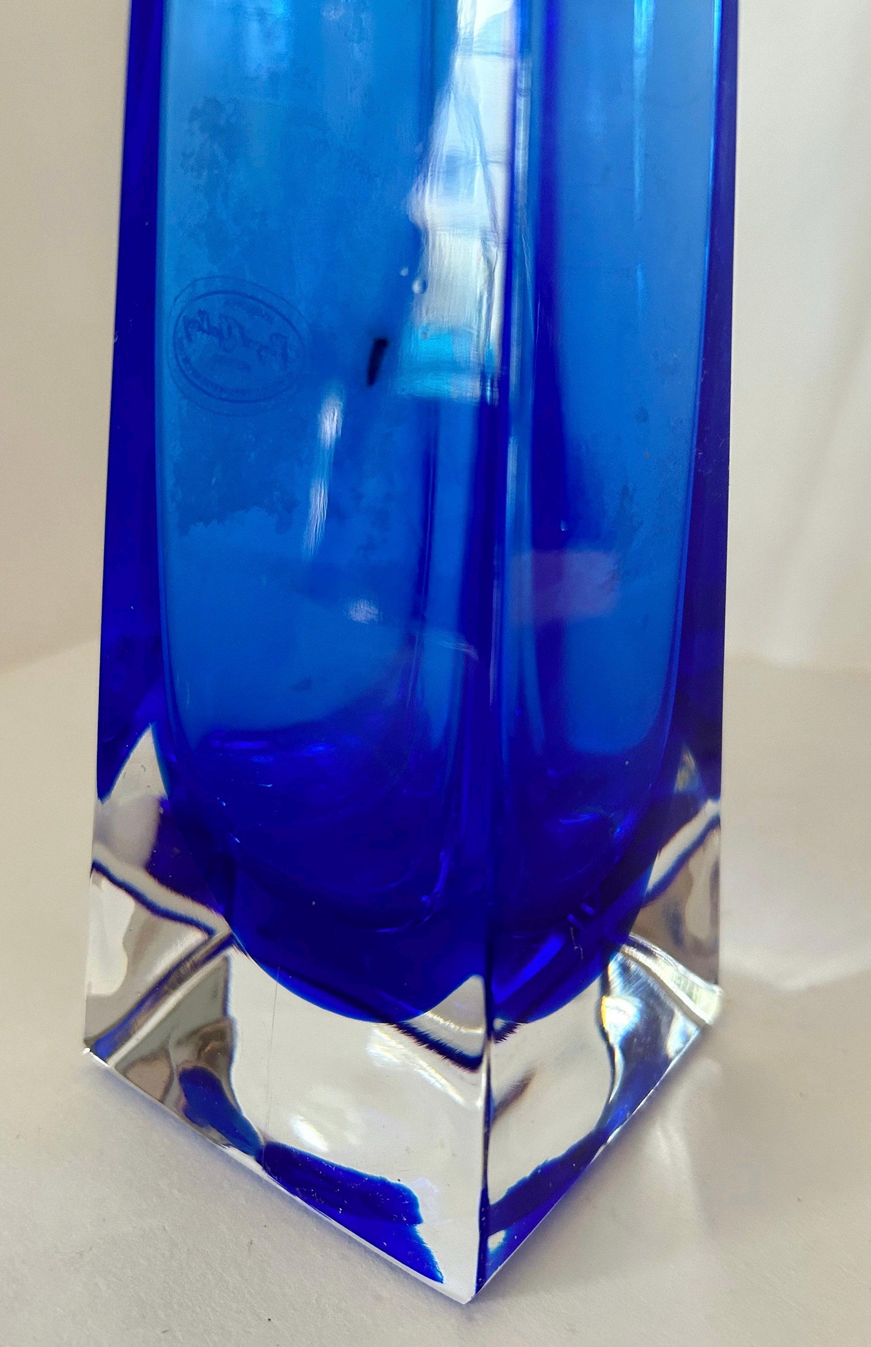 Cobalt Blue Square Crystal Vase Heavy Royal Gallery - Etsy