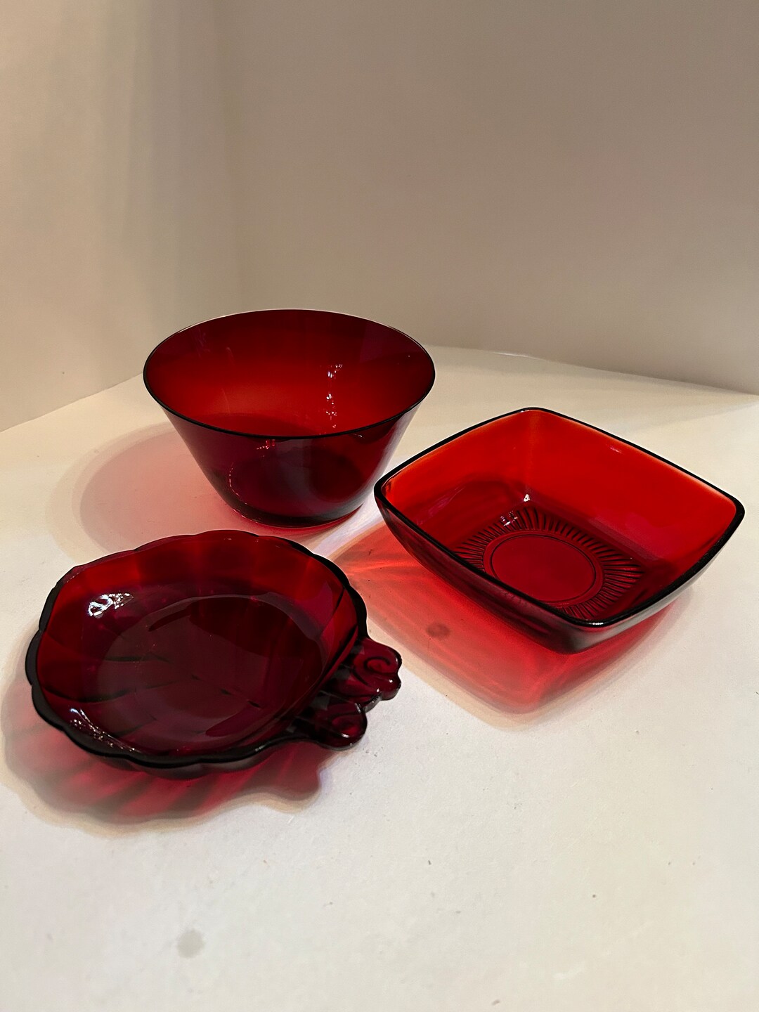 Vintage Ruby Red Glass Bowls Ashtray - Etsy