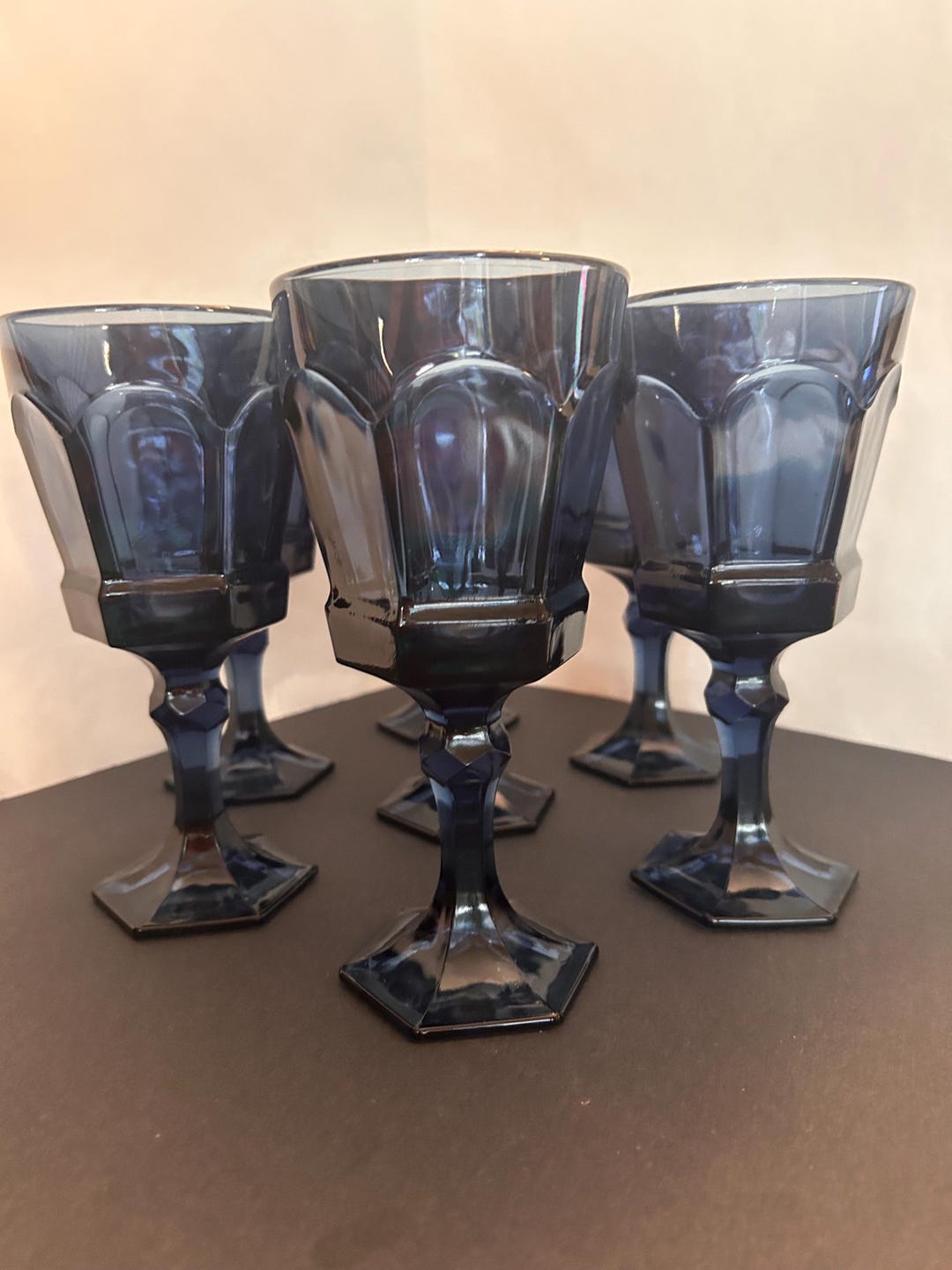 Vintage Dusty Blue Heavy Glass Goblet Drinking Glasses - Etsy