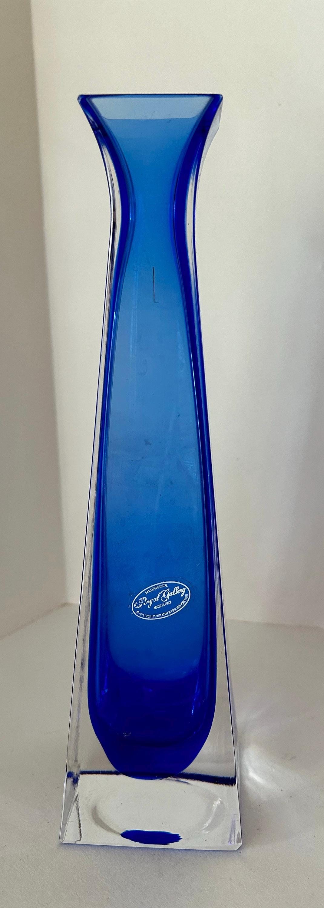 Cobalt Blue Square Crystal Vase Heavy Royal Gallery - Etsy