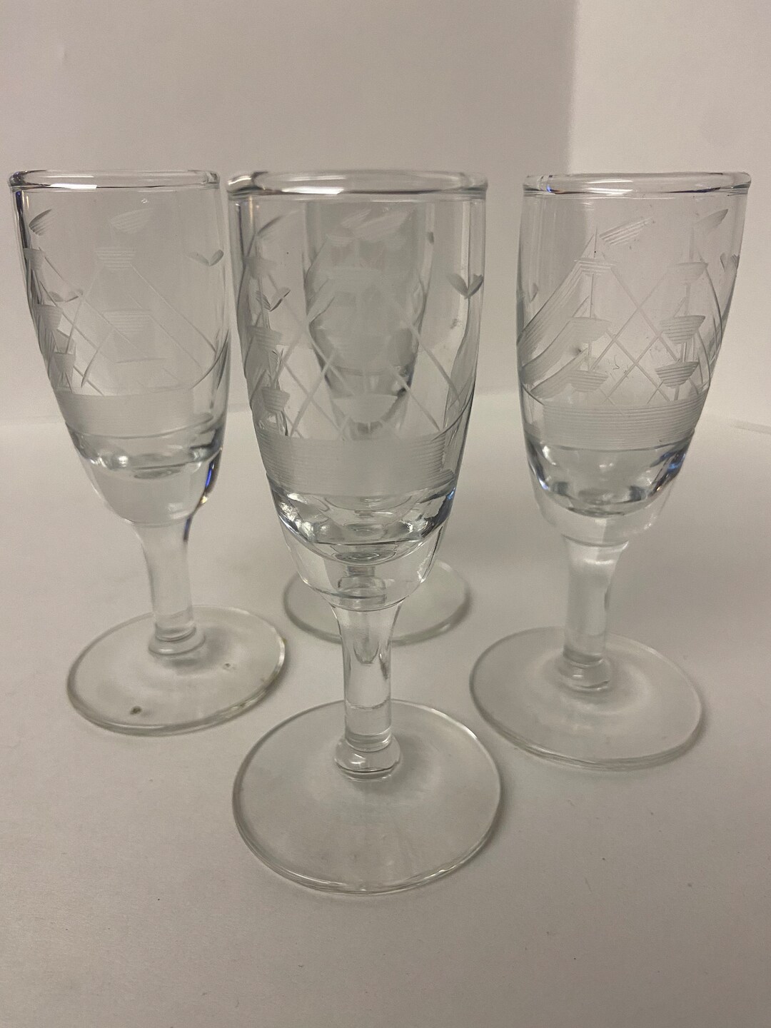 Javit Crystal Cordial Glasses Set of 4 Clipper Ships and Seagulls - Etsy