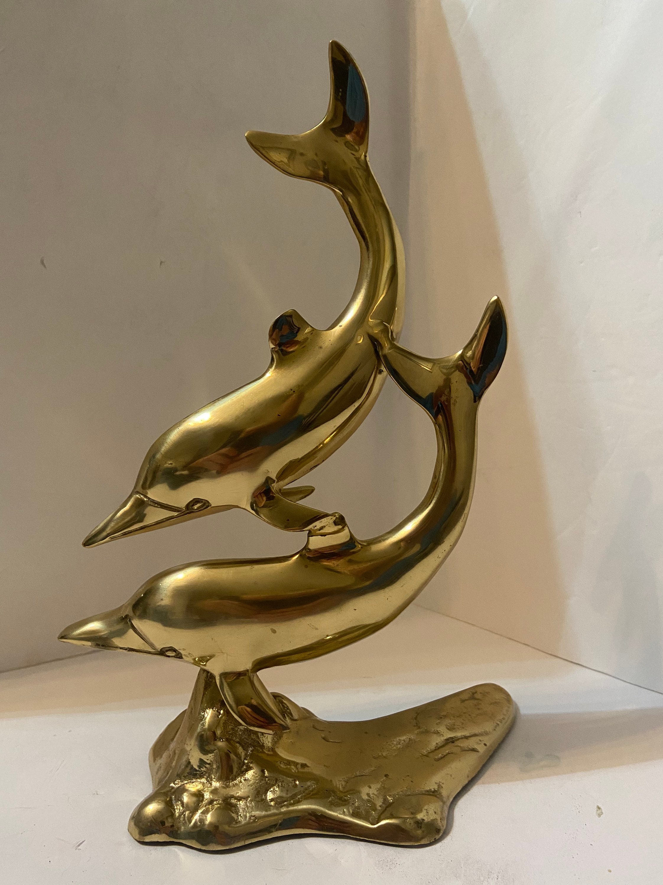 Vintage Brass Dolphin Statue - Etsy