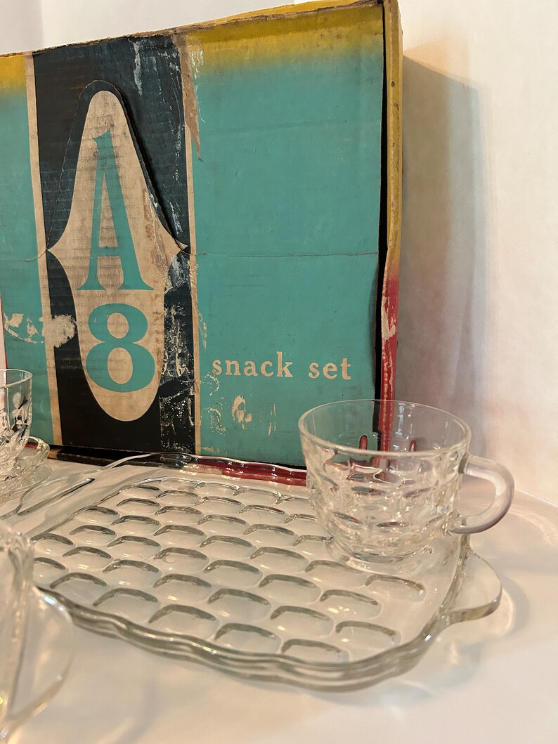 Vintage Federal Glass Yorktown Colonial-snack Set of 4 Cups and Plates ...