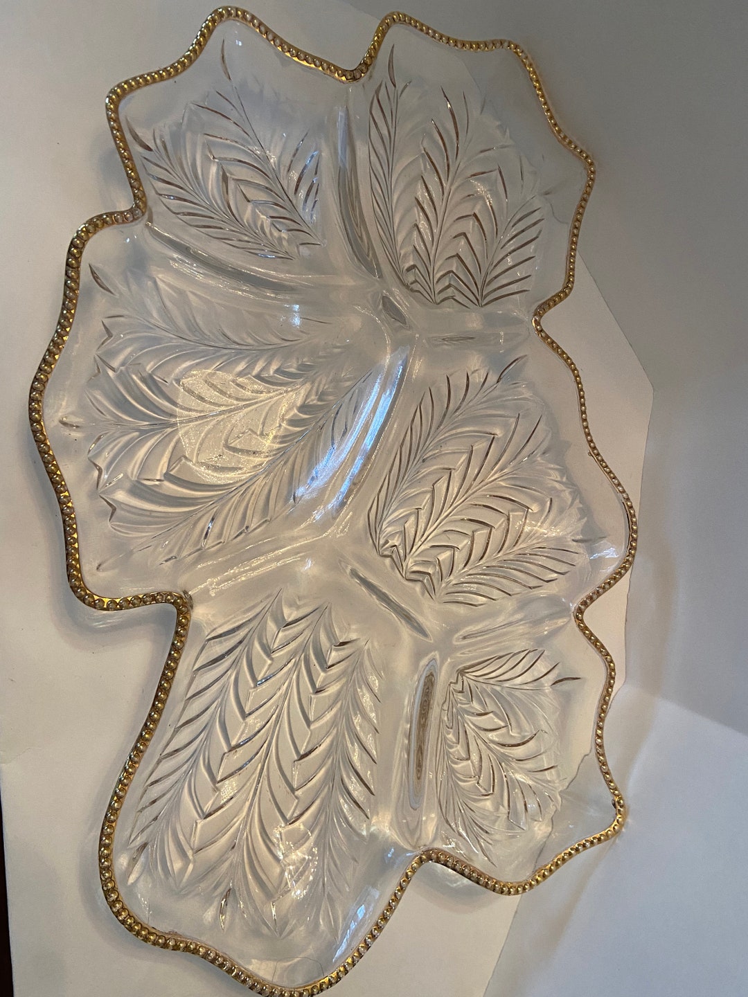 Vintage Gold Rimmed Leaf Shaped Divided Relish Dish - Etsy