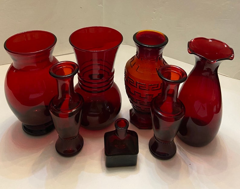 Collection of 7 Vintage Red Vases - Etsy