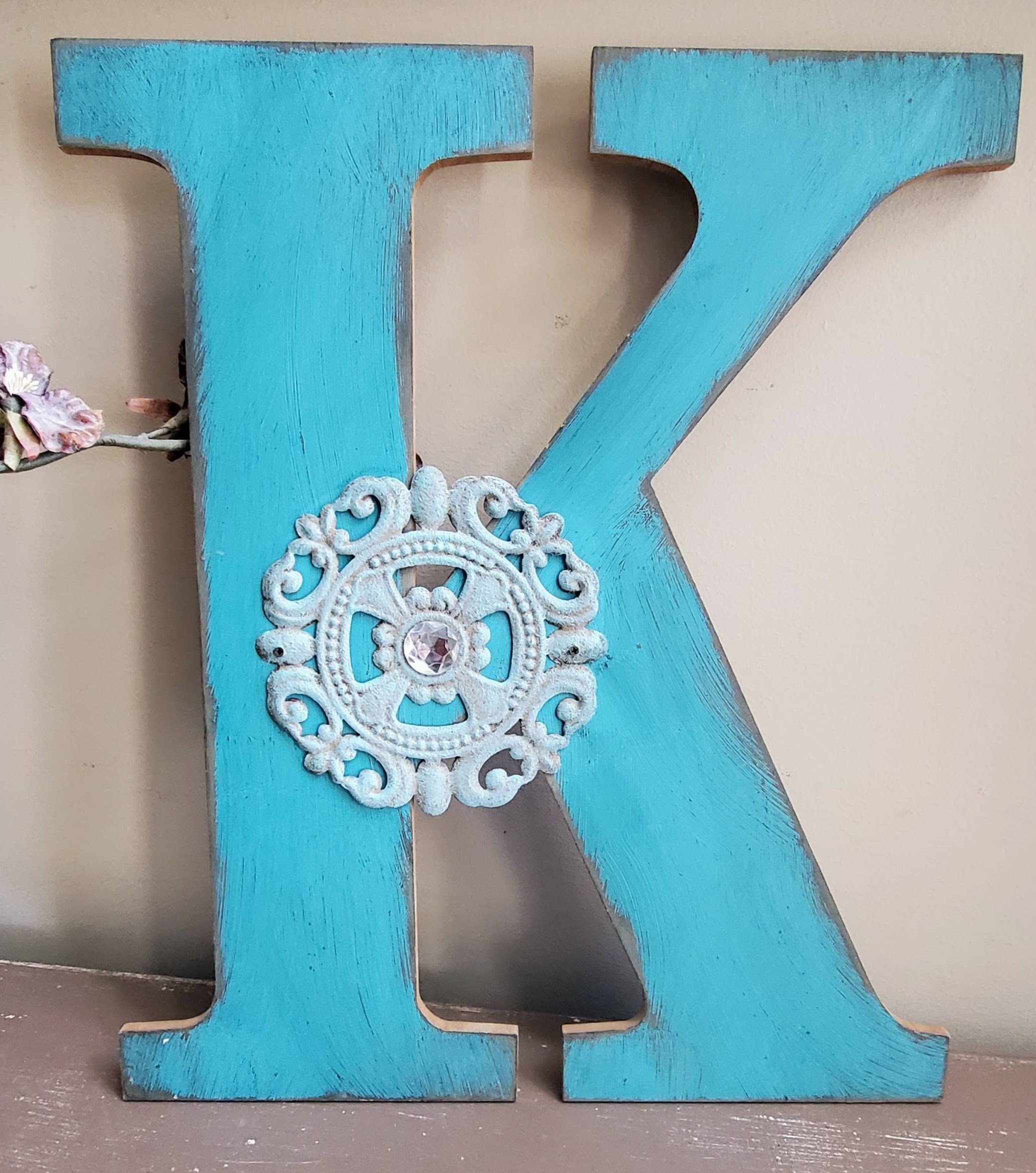 Large Rustic Letter K Wall Decor Nursery Wooden Wedding Gift With Metal ...