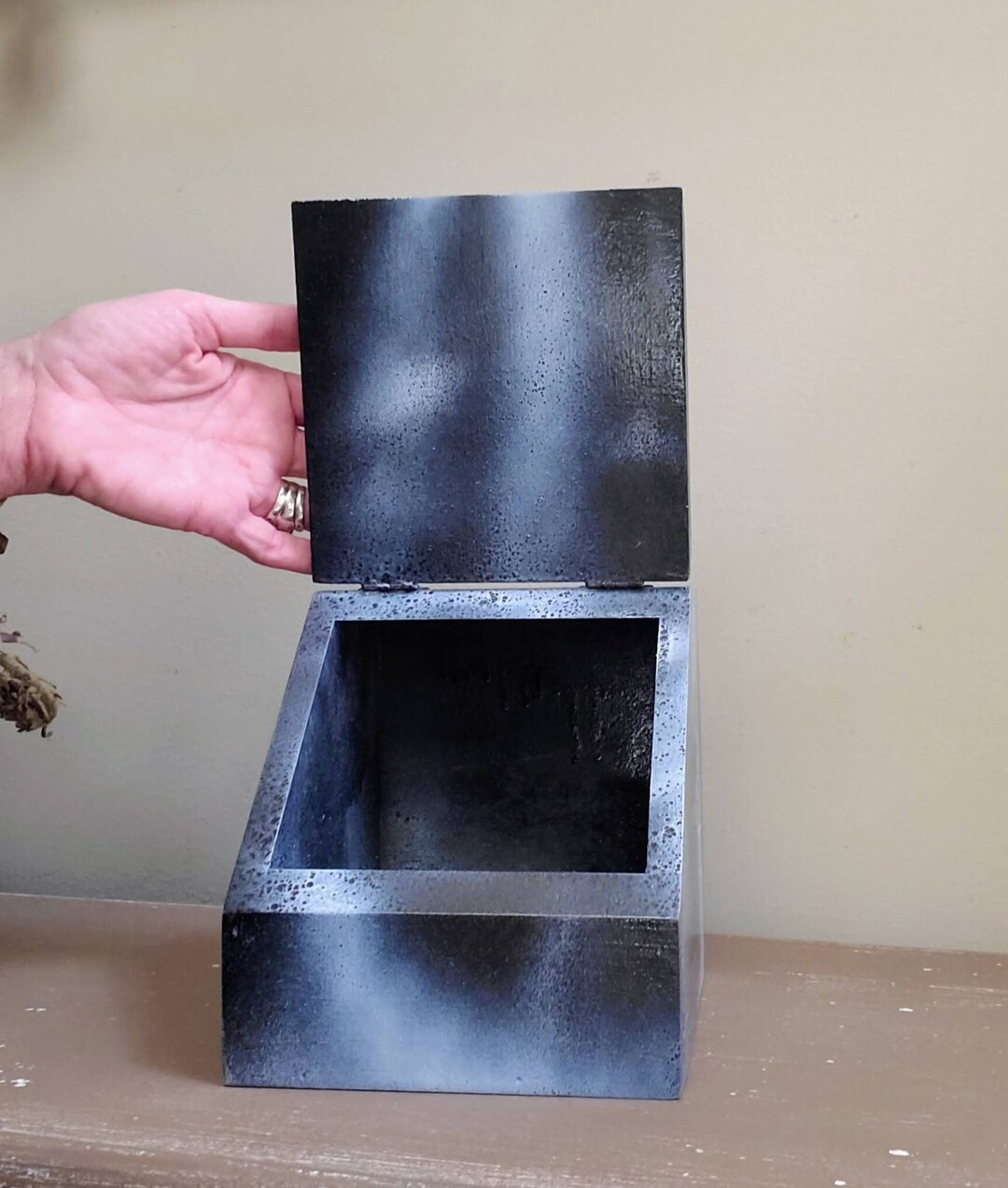 Small Slanted Lid Box Keepsake Storage Wooden Home With Decor Treasure ...