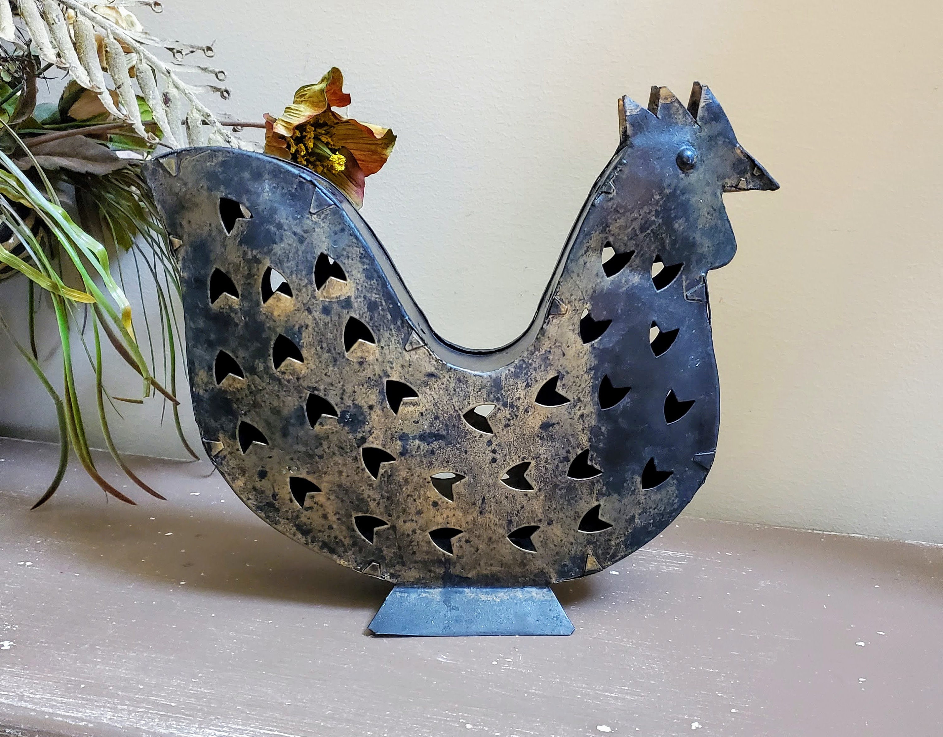 Chicken Tea Light Holder Candle Rooster Farmhouse Vintage Country Decor ...