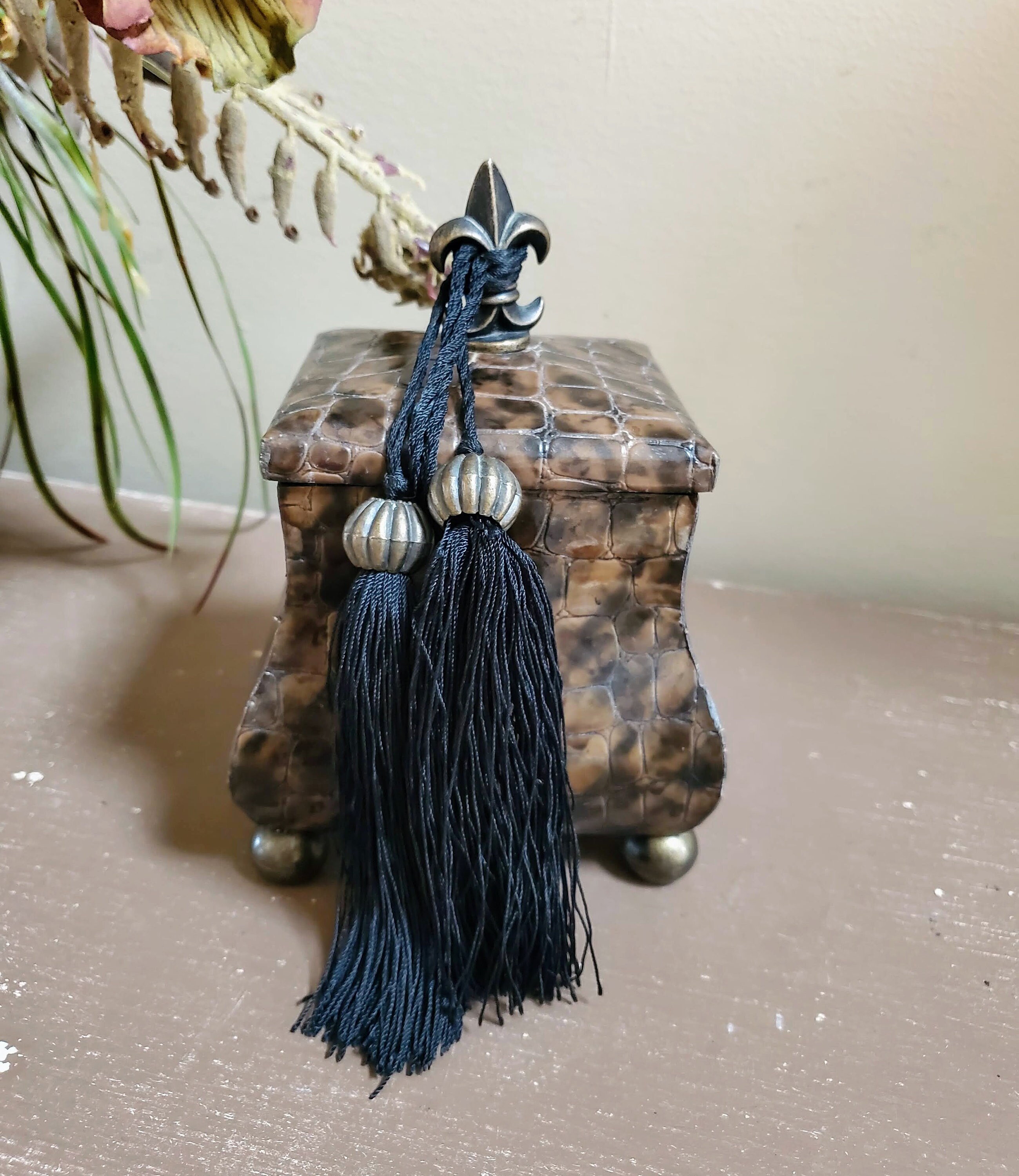 Fleur De Lis Small Decorative Box Jewelry Gift Boxes Brown and Black ...