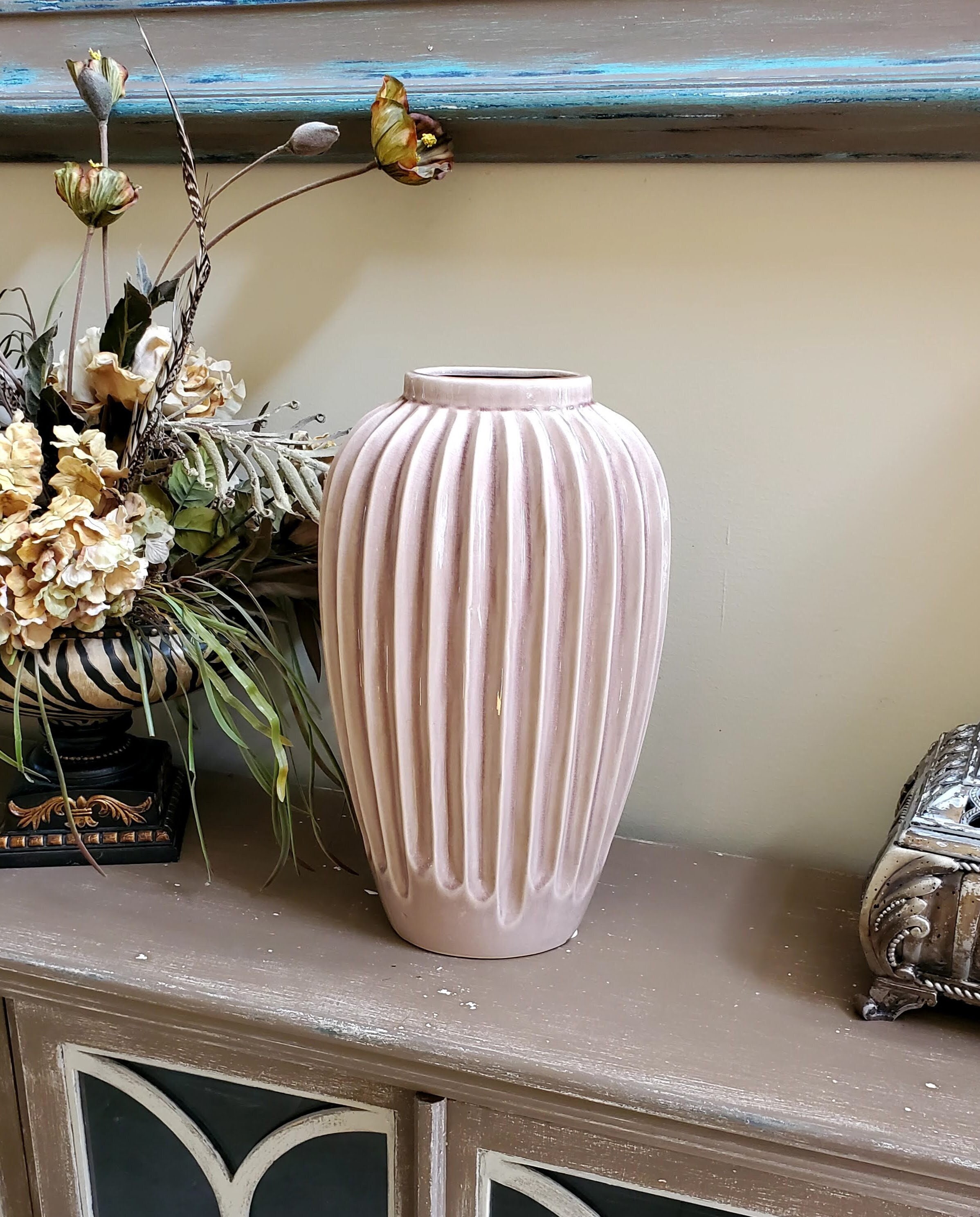 Ribbed Mauve Vase Large Mauve Vase Pink Ceramic Vase Large - Etsy