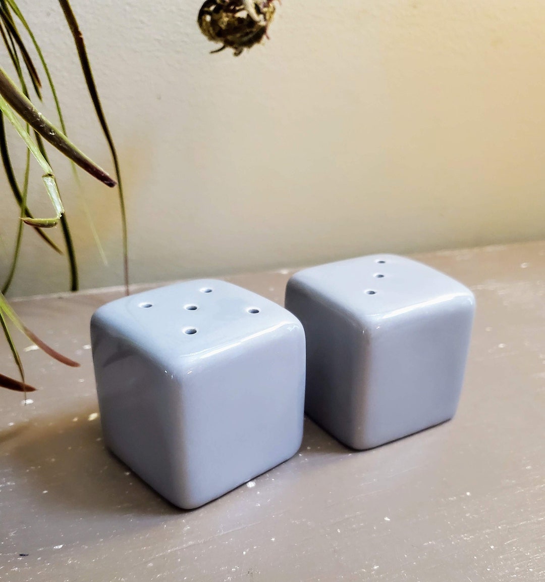 Cube Shaped Salt and Pepper Shakers Light Blue Set Modern Vintage Decor ...