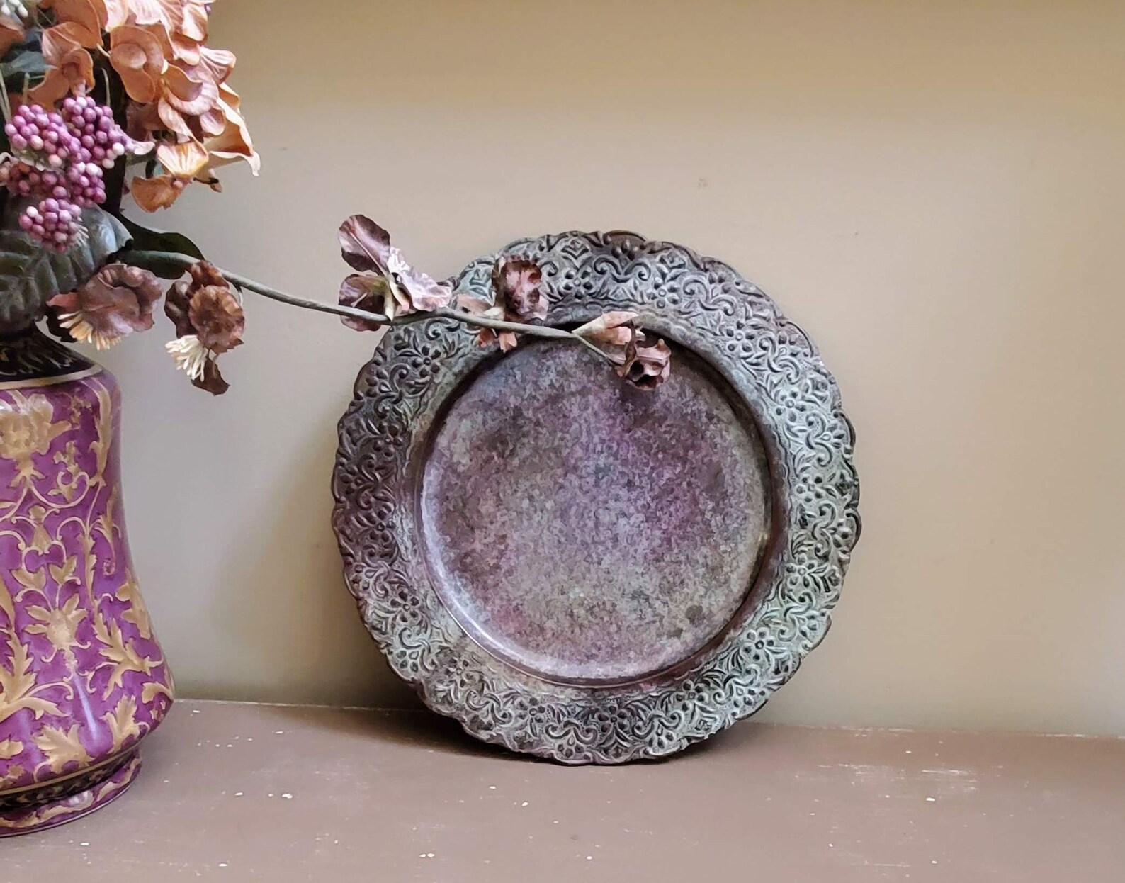 Large Round Tray Serving Tray Metal Tray Round Metal Tray - Etsy