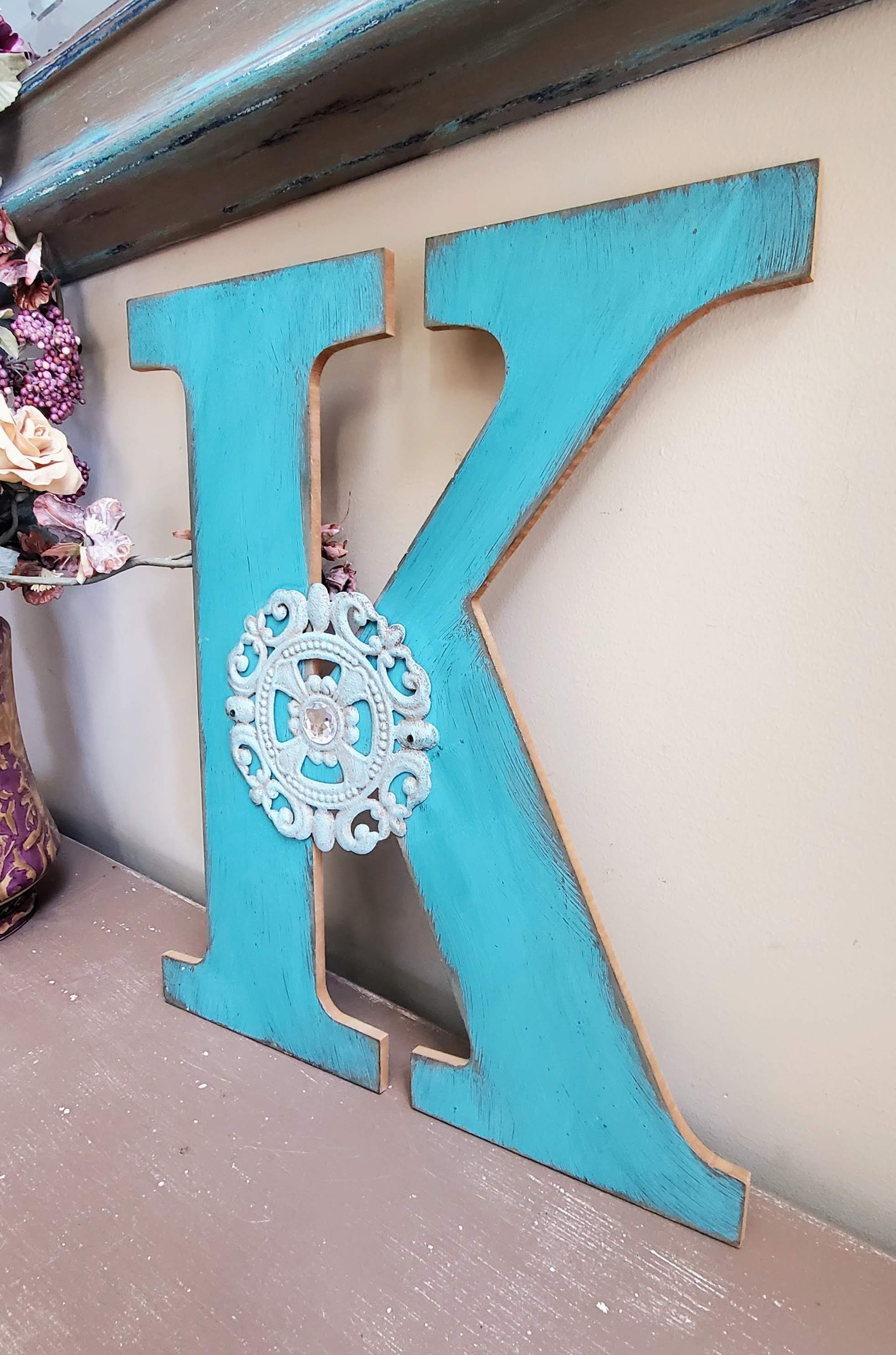 Large Rustic Letter K Wall Decor Nursery Wooden Wedding Gift With Metal ...