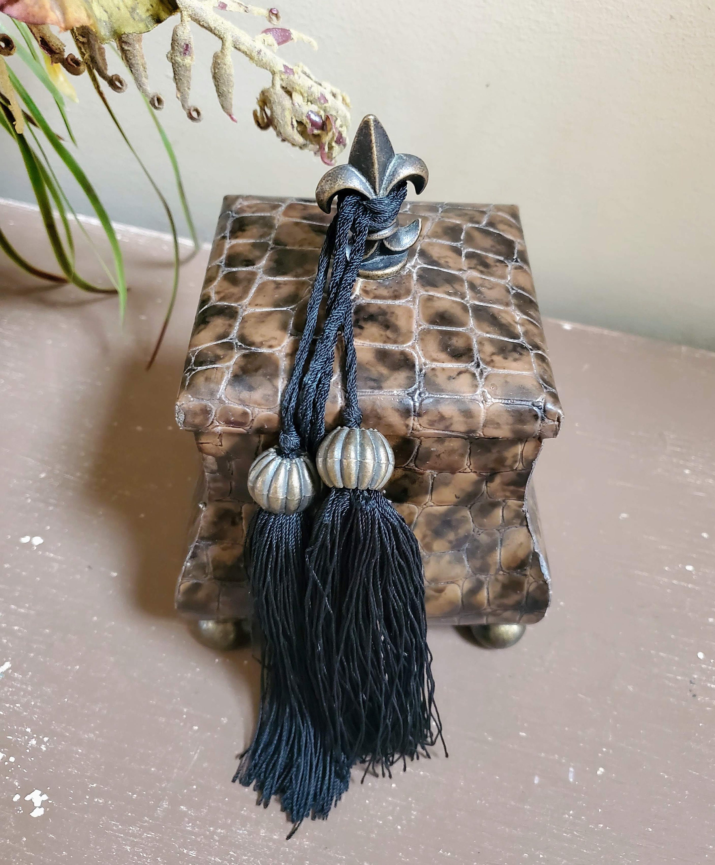 Fleur De Lis Small Decorative Box Jewelry Gift Boxes Brown and Black ...