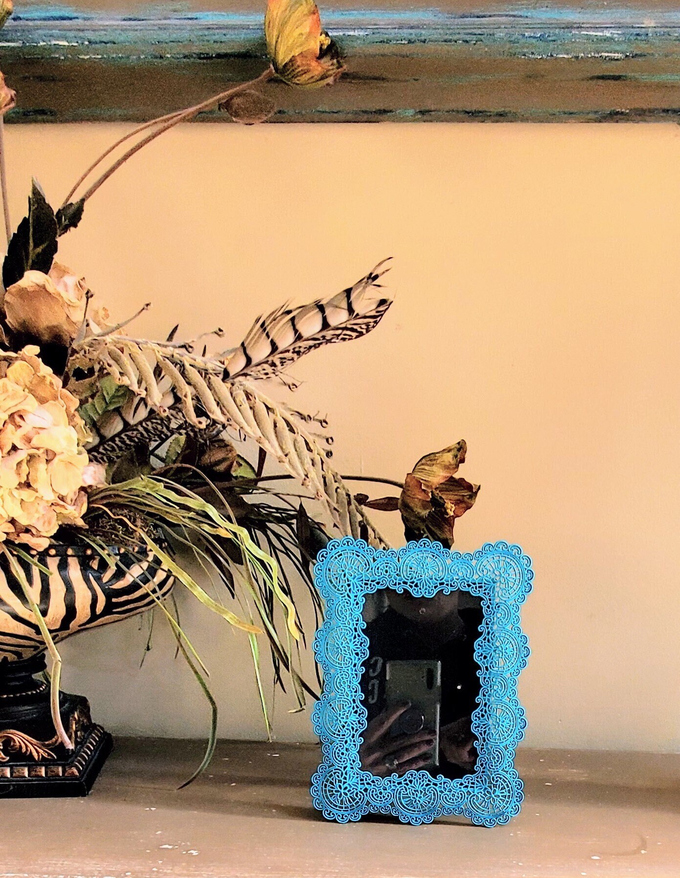 Turquoise Picture Frame Photo Metal Gift Home Decor Wedding Vintage ...