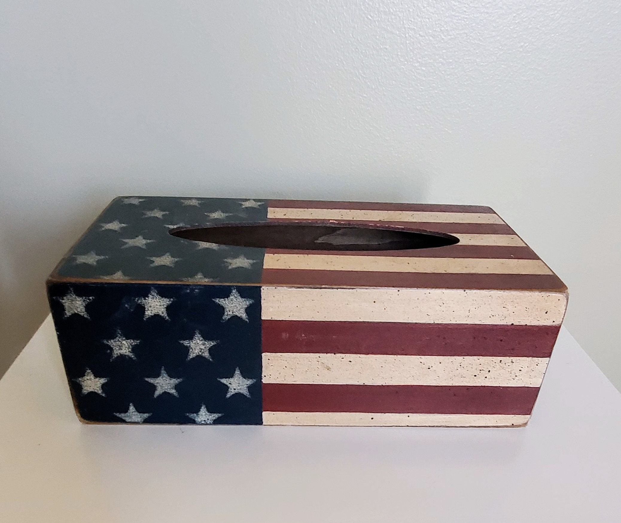 American Flag Tissue Box Cover Patriotic Wood Wooden Independence Day ...